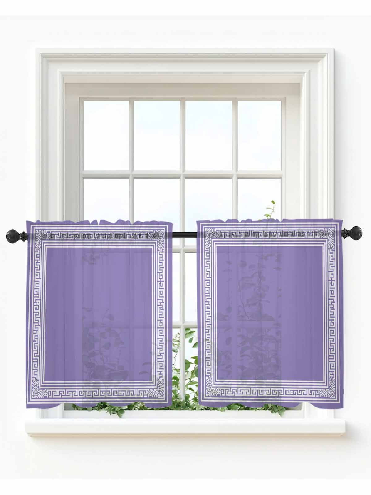 Purple Greek Key Tier Curtains 24 Inch Length,Sheer Curtains for ...