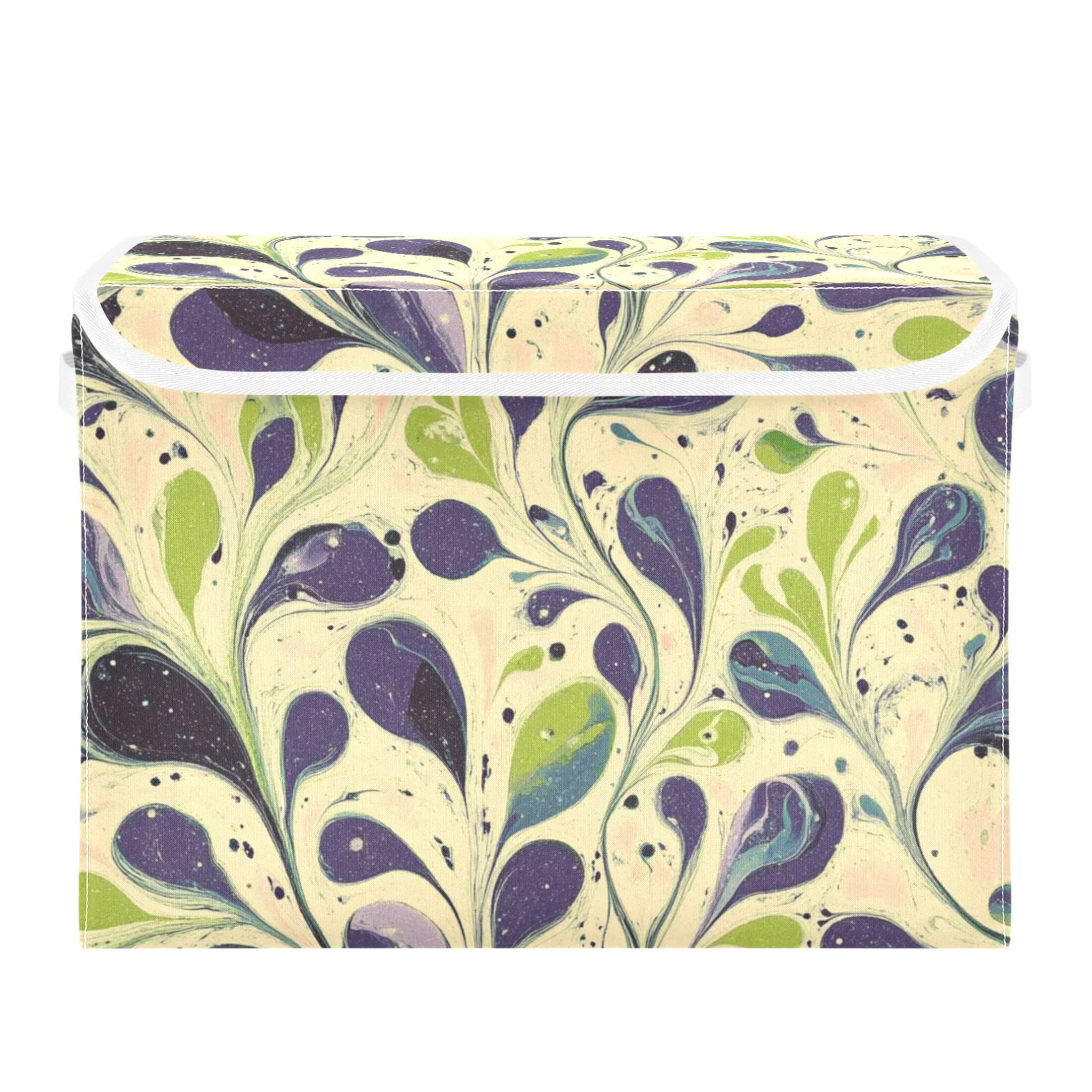 Purple Green Abstract Art Large Storage Bins with Linen Collapsible Lid ...