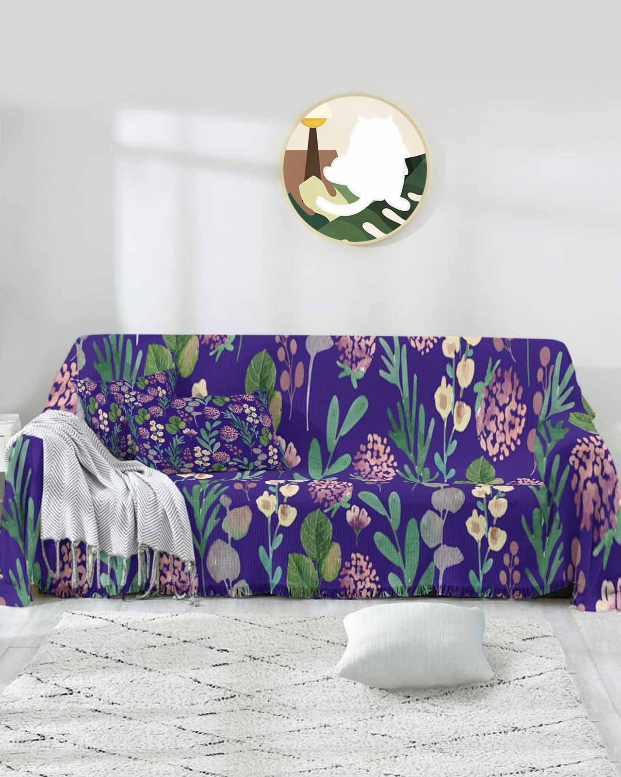 Purple Green Botanical Sofa Covers for 3 Cushion,Washable Couch Cover ...