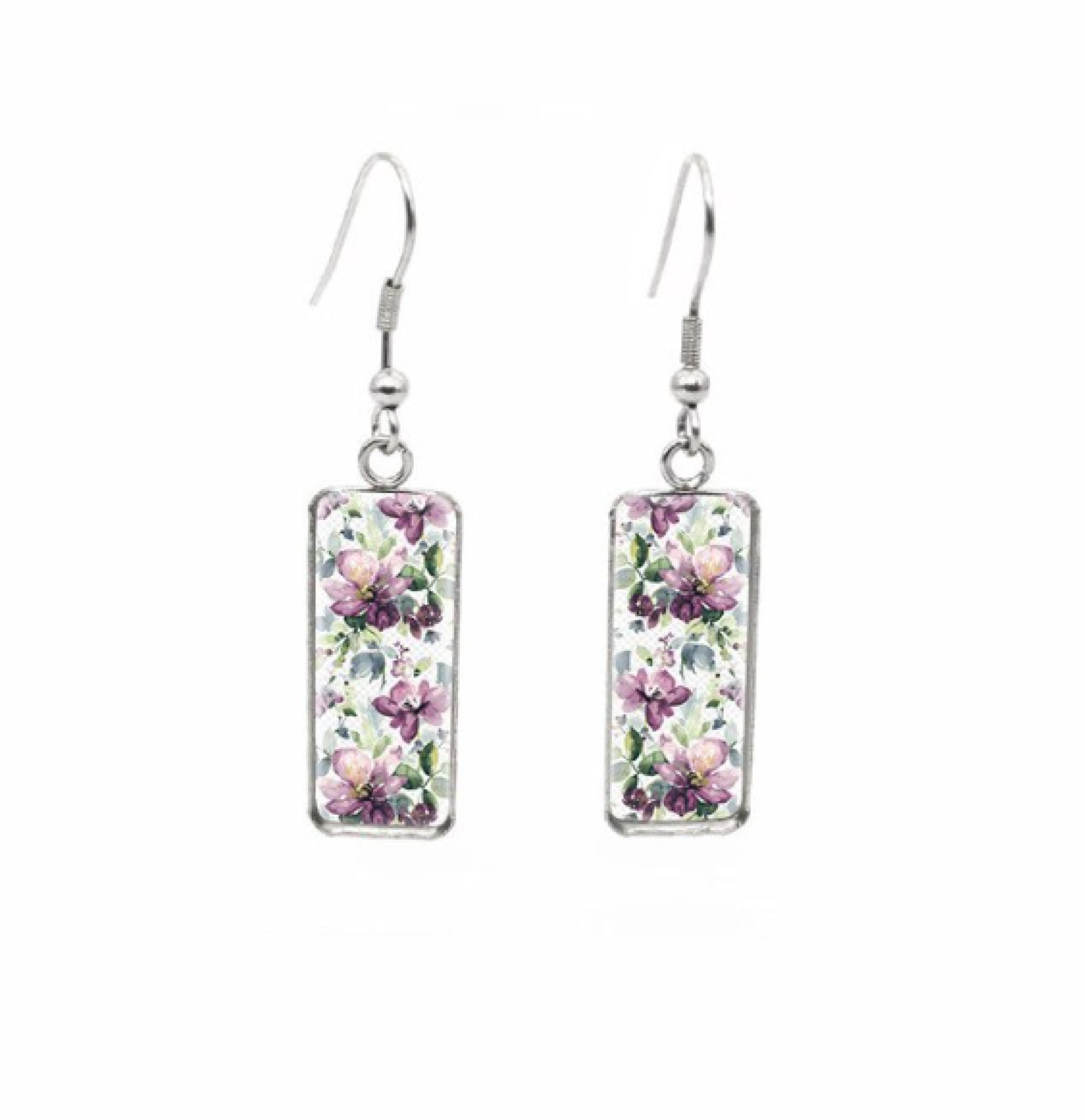 Purple Green Floral Rectangular Drop Earrings - Walmart.com