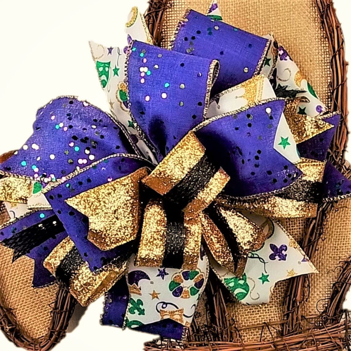 Purple Green Gold Fat Tuesday Lantern Wreath Bow - Burlap Wreath ...