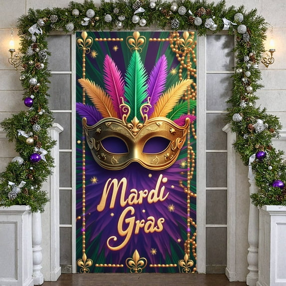 Purple Green Gold Mardi Gras Banner Star Pattern Carnival Display Tree ...