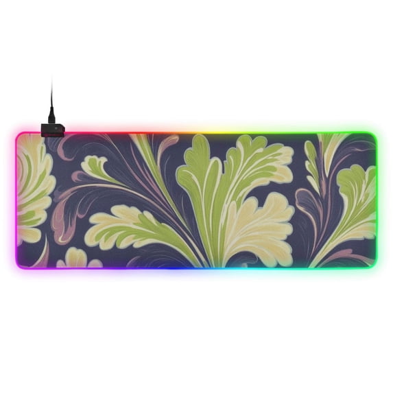 Purple Green Line Art RGB Gaming Mouse Pad Large Keyboard Mat Rubber ...