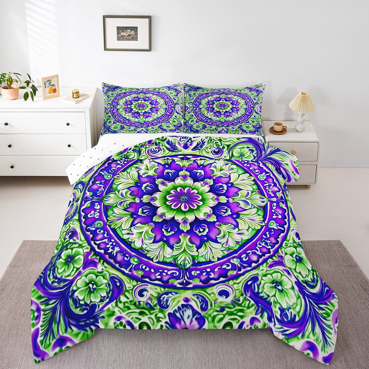 Purple Green Mandala Bedding Full Size,Hippie Bohemian Comforter Set ...