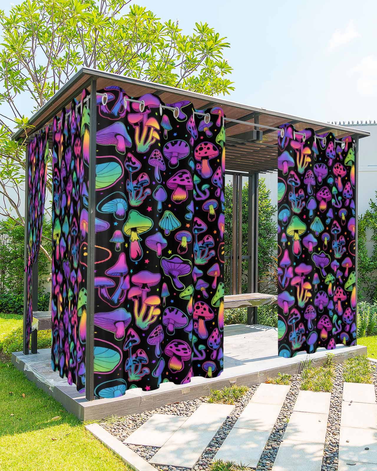Purple Green Mushroom Outdoor Curtains for Patio, Abstract Art ...