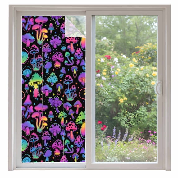 Purple Green Mushroom Window Privacy Film, Abstract Art Botanical ...