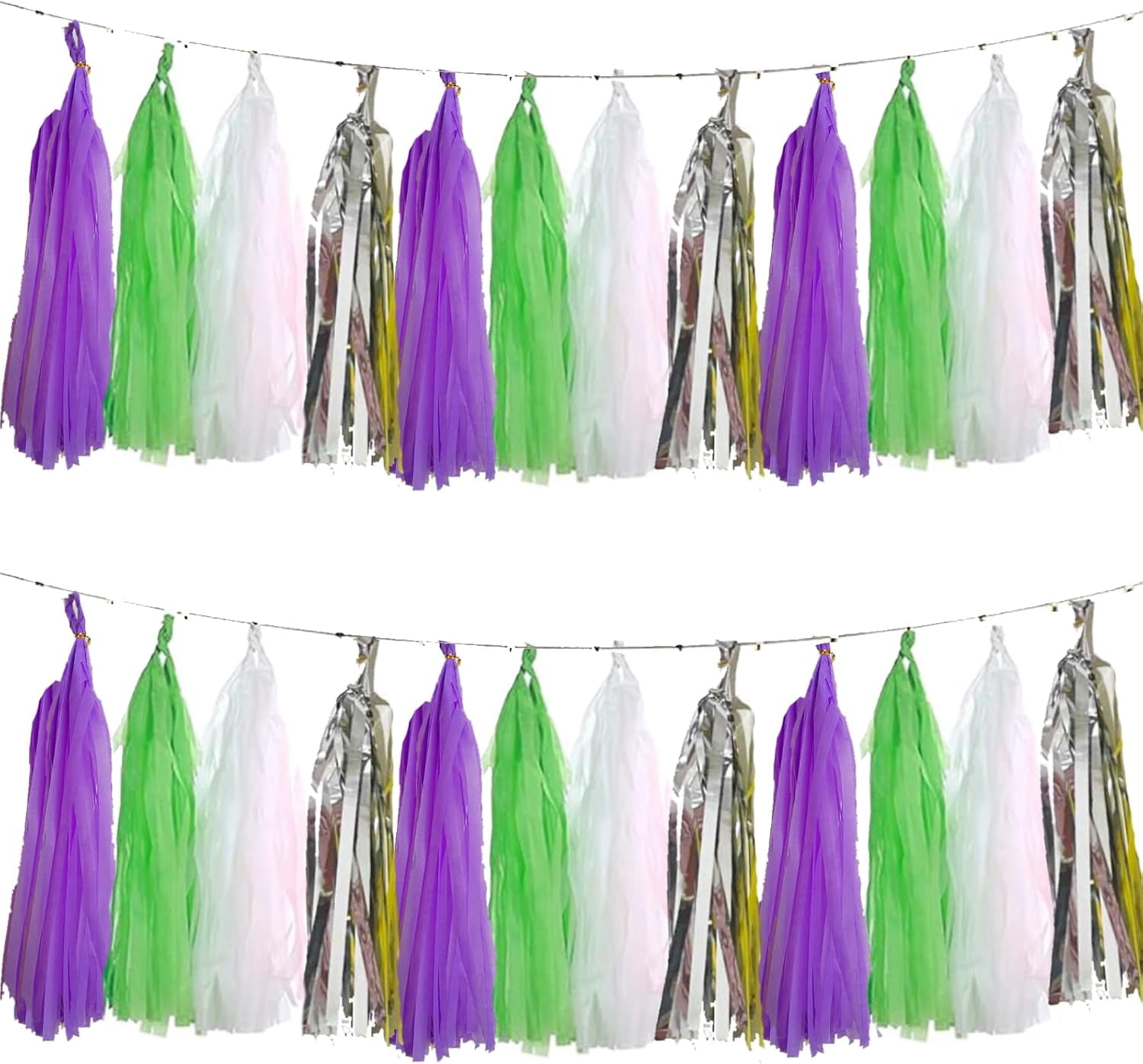 Purple Green White Tissue Paper Tassels Party Tassel Garland Banner for ...