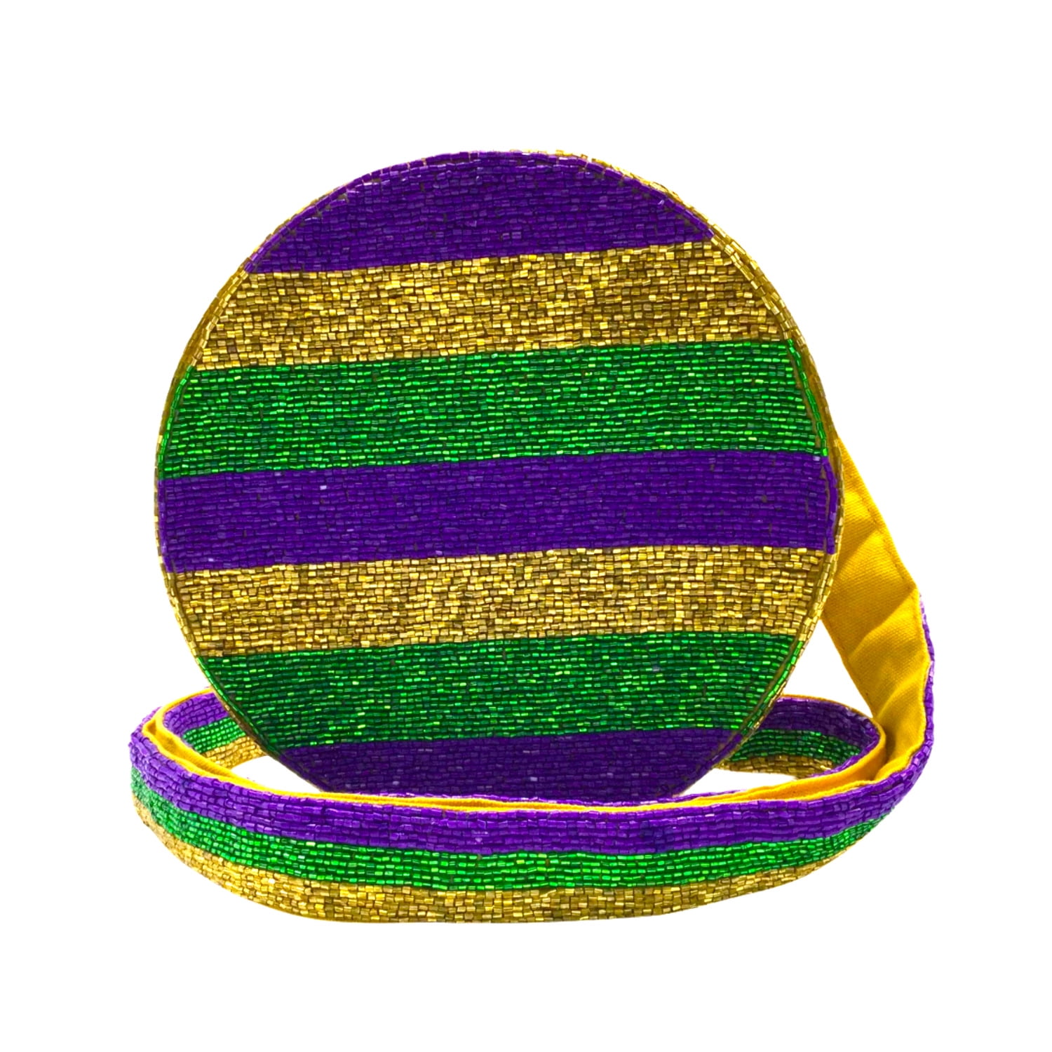 Purple, Green, and Gold Circle Mardi Gras Bead Bag with Strap (Each ...