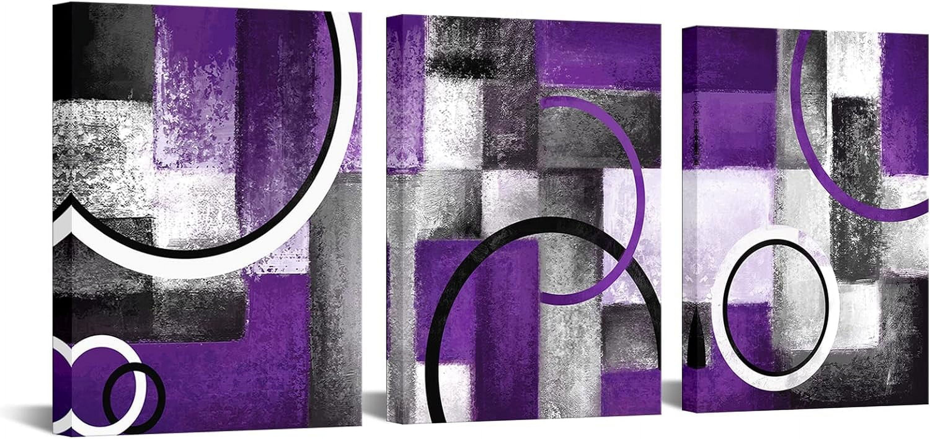 Purple and Grey Abstract Geometric Circle Canvas Wall Art Rustic Purple ...
