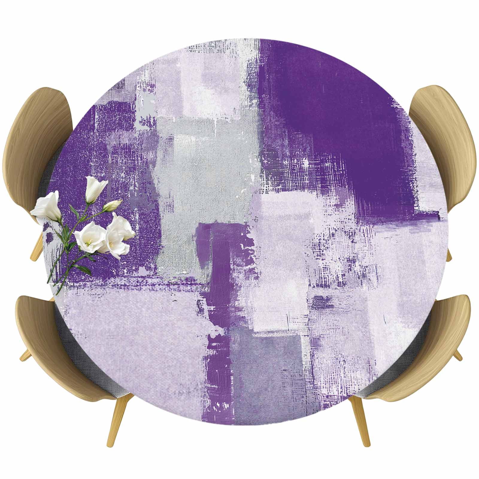 Purple Grey Abstract Round Fitted Table Cover Modern Graffiti Brush Art ...