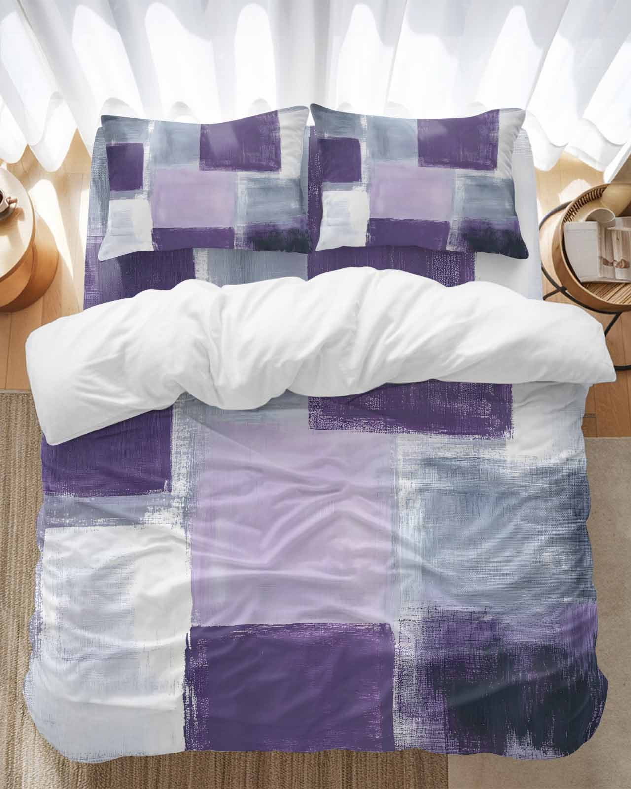 Purple Grey Bedding Duvet Cover Set King Size 4 Pieces Graffiti Art ...