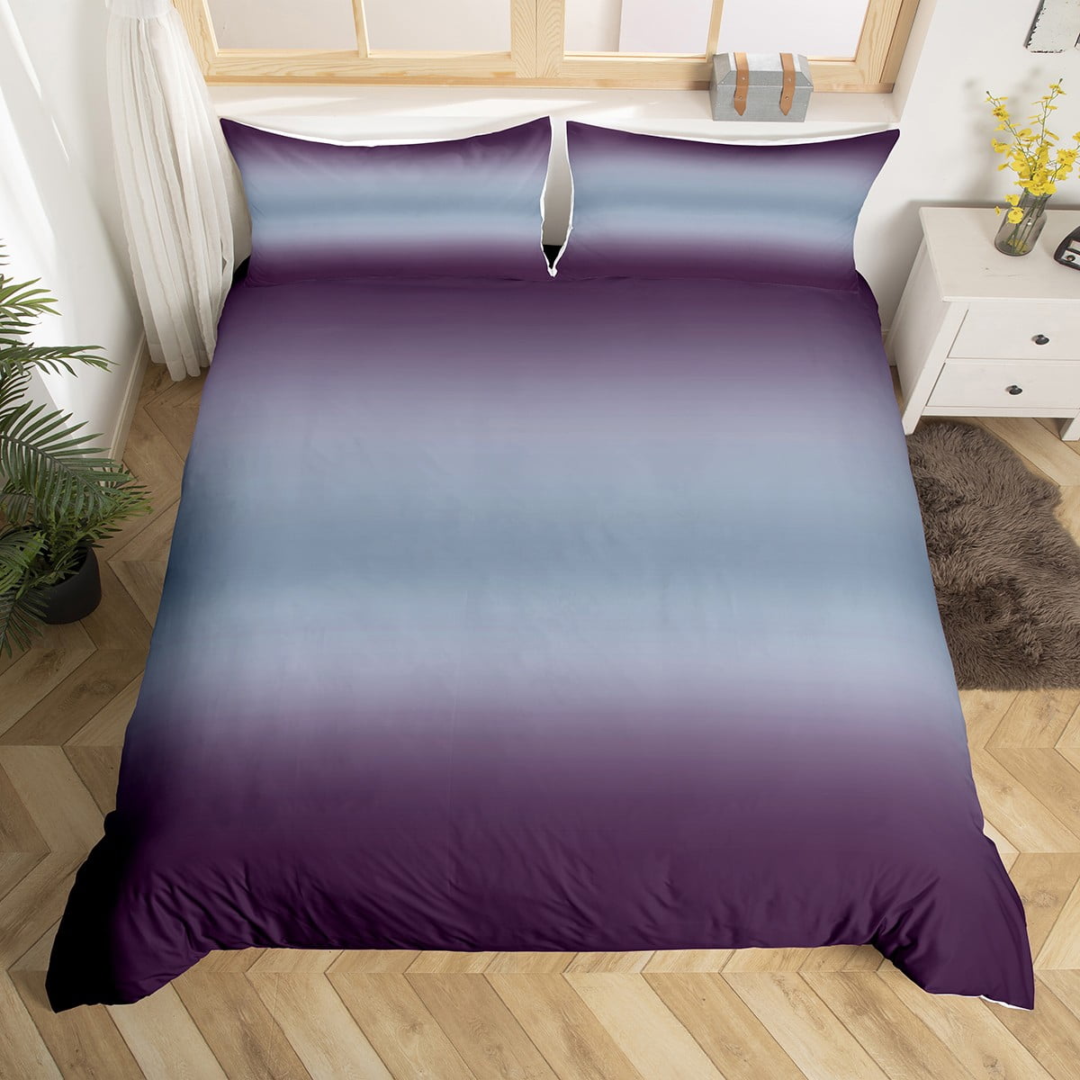 Purple and Grey Bedding Set Deep Purple Gradient Comforter Cover for ...
