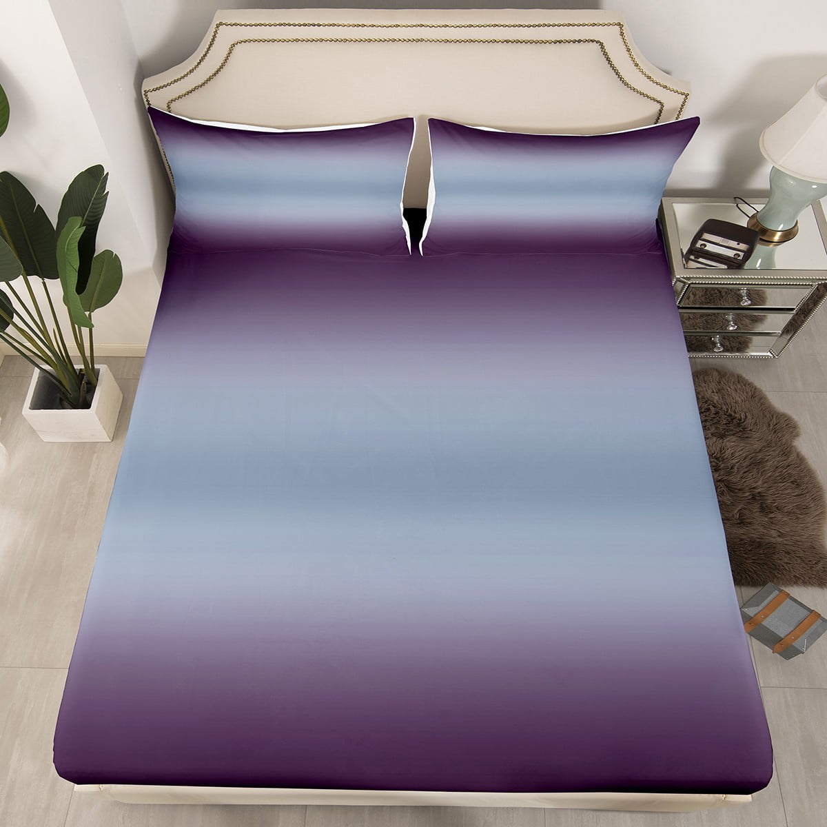 Purple and Grey Bedding Set Deep Purple Gradient Fitted Sheet ...