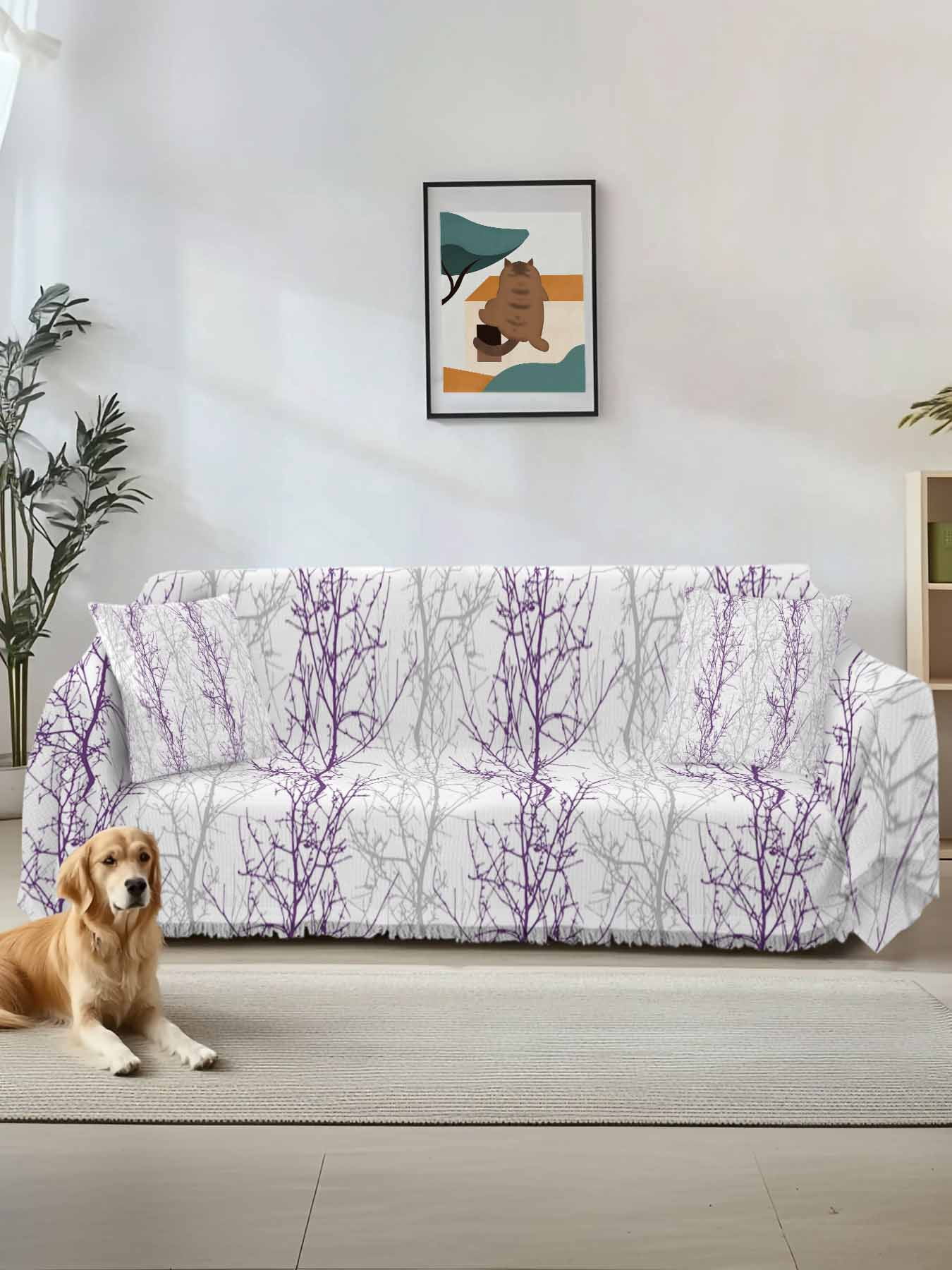 Purple Grey Branch Couch Cover for 2 Cushion Sofa, Spring Summer ...