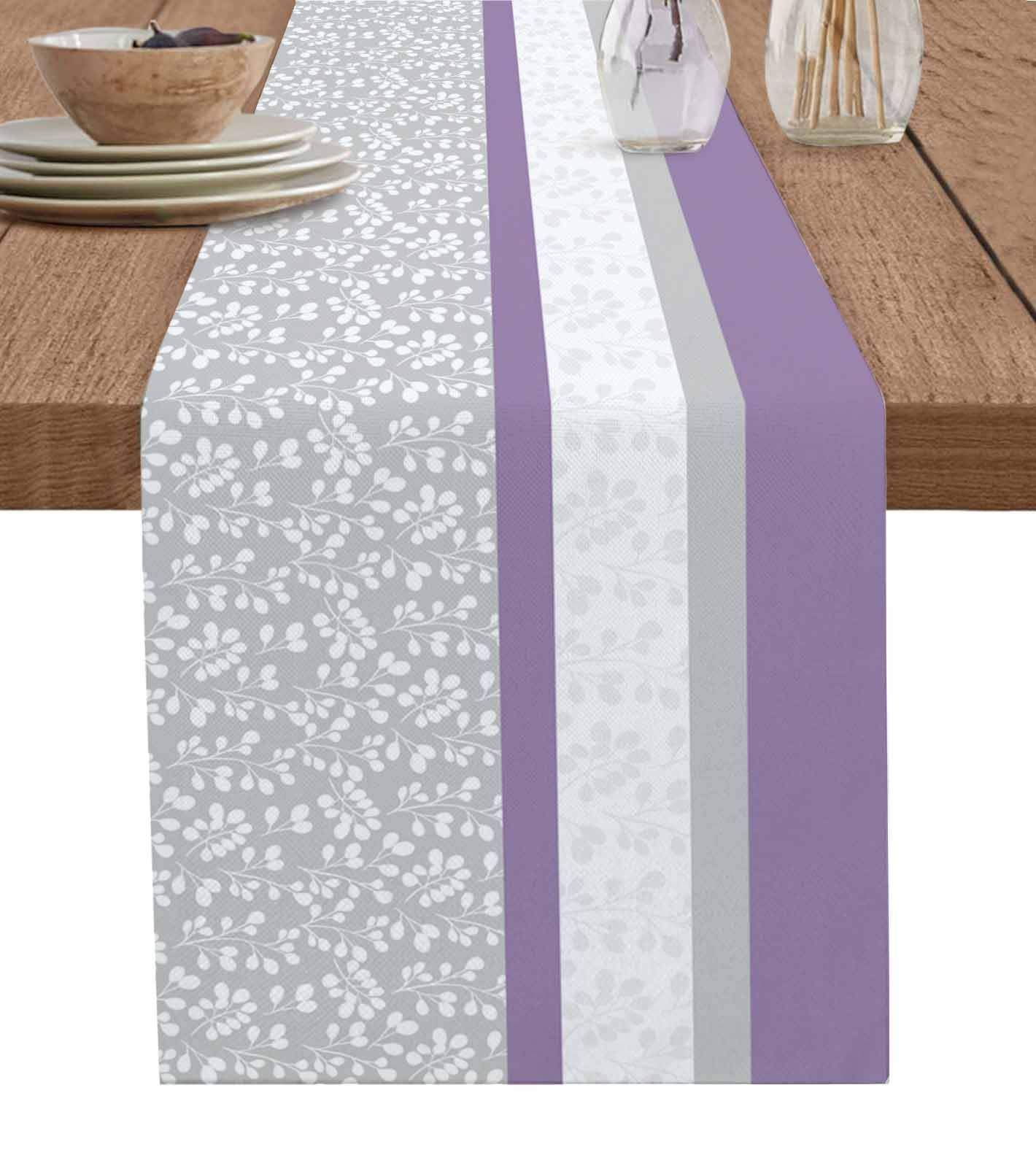 Purple Grey Burlap Cotton Table Runner 13x120 Inches Long, Chic Garden ...