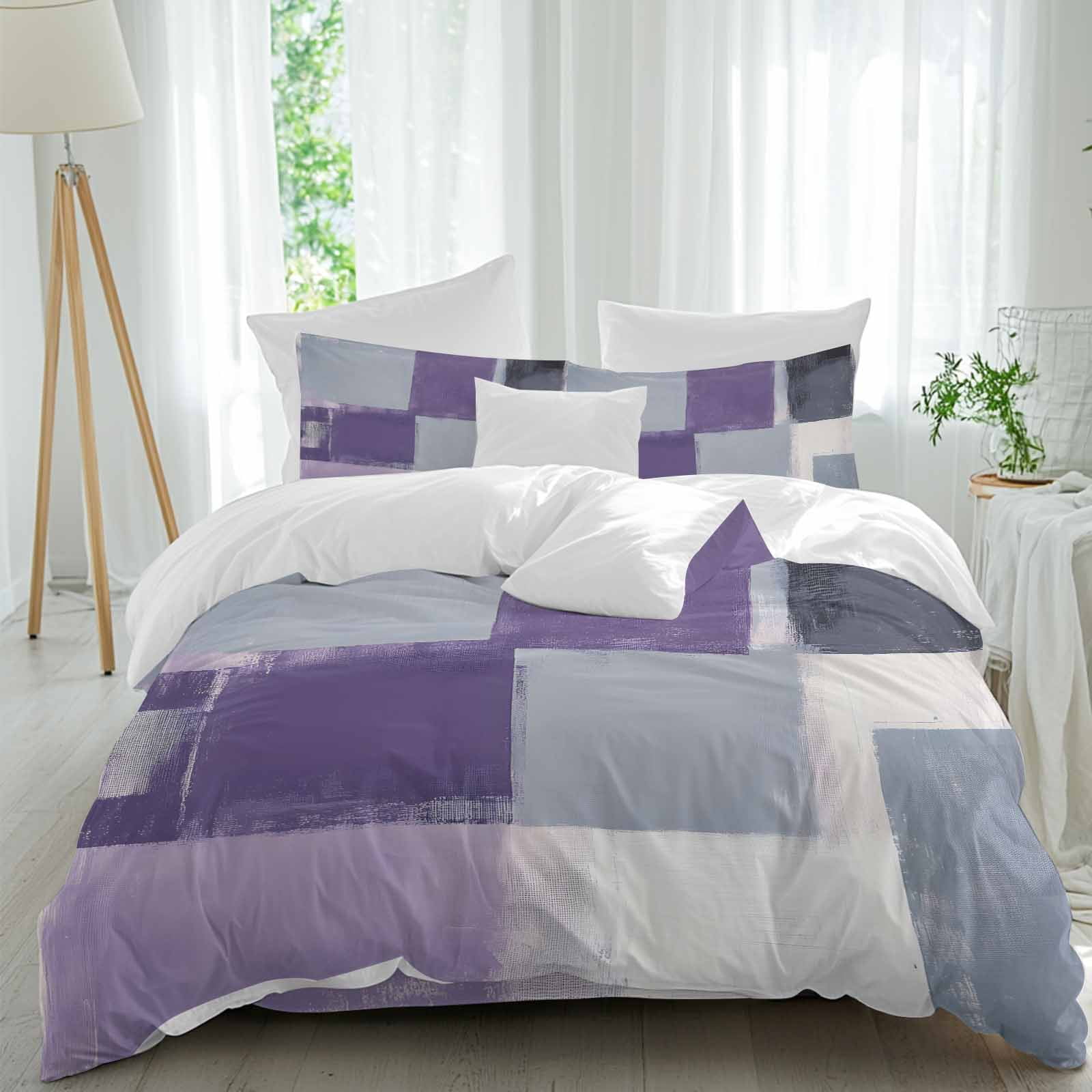 Purple Grey Duvet Cover Set Twin Size Graffiti Art Abstract Mottled Oil ...