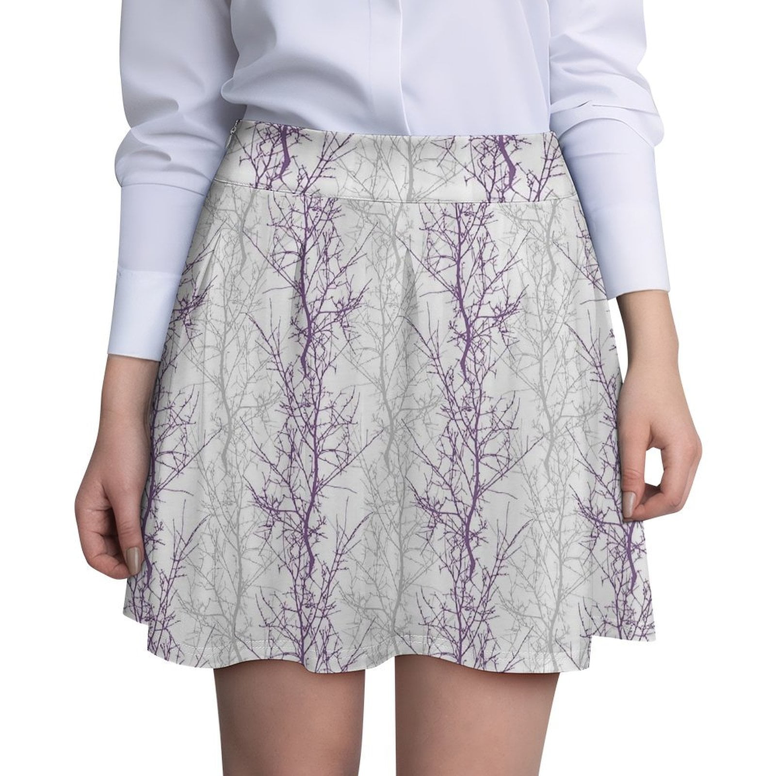 Purple Grey Leaves Women's Casual Mini Skirt Invisible Zipper Summer ...
