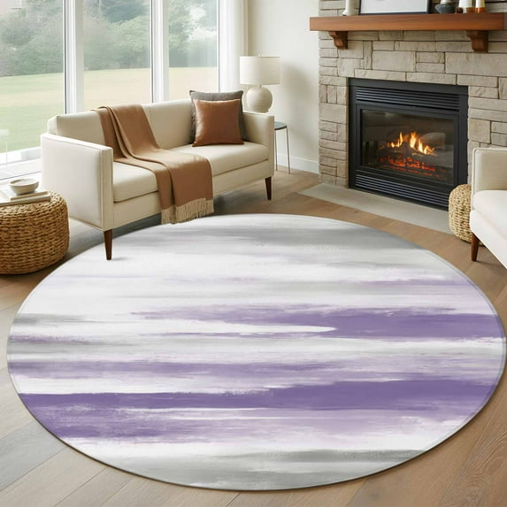 Purple Grey Ombre Round Rugs 8ft, Abstract Art Oil Painting Modern Non ...