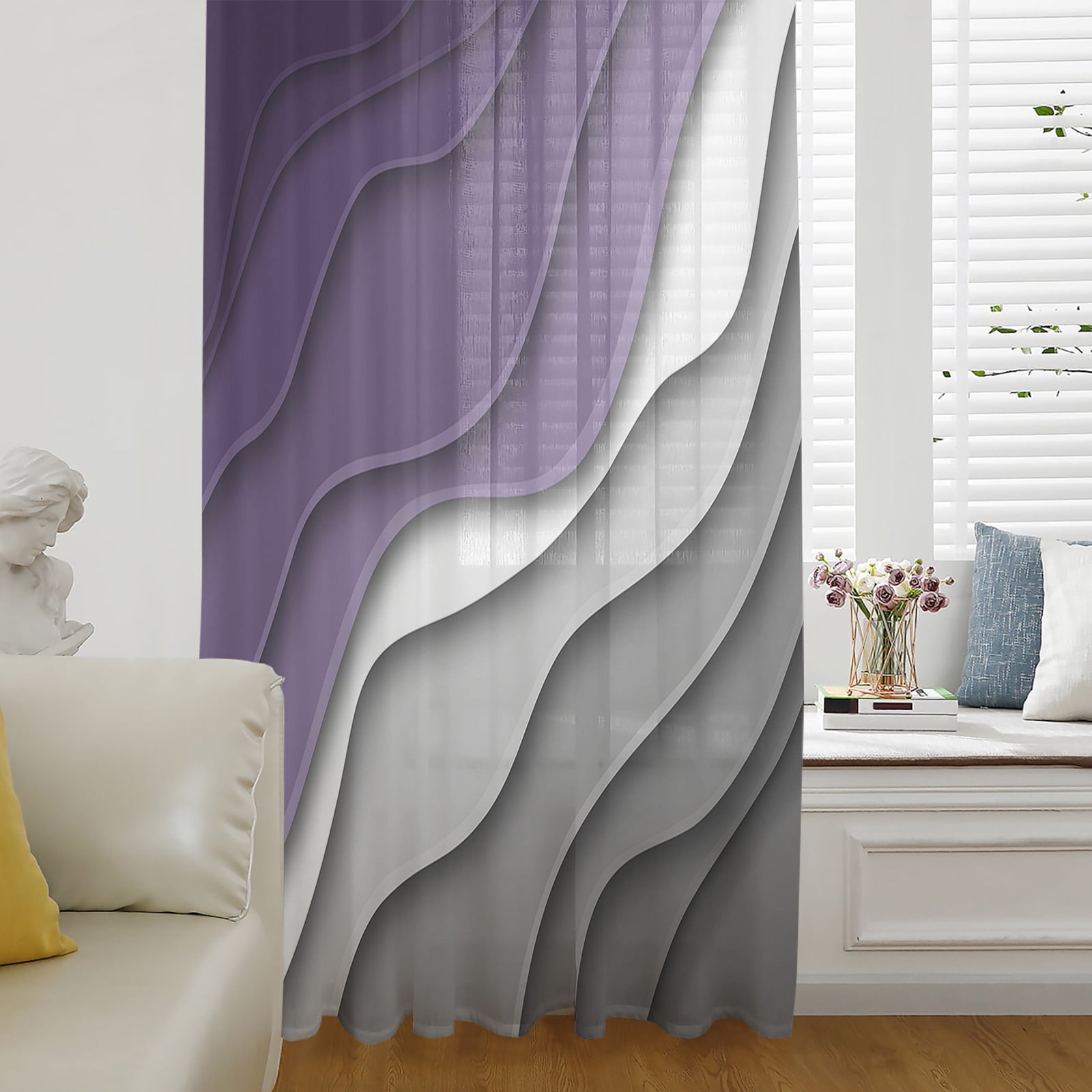 Purple Grey Ombre Semi Sheer Curtains Drapes for Living Room,Bedroom ...