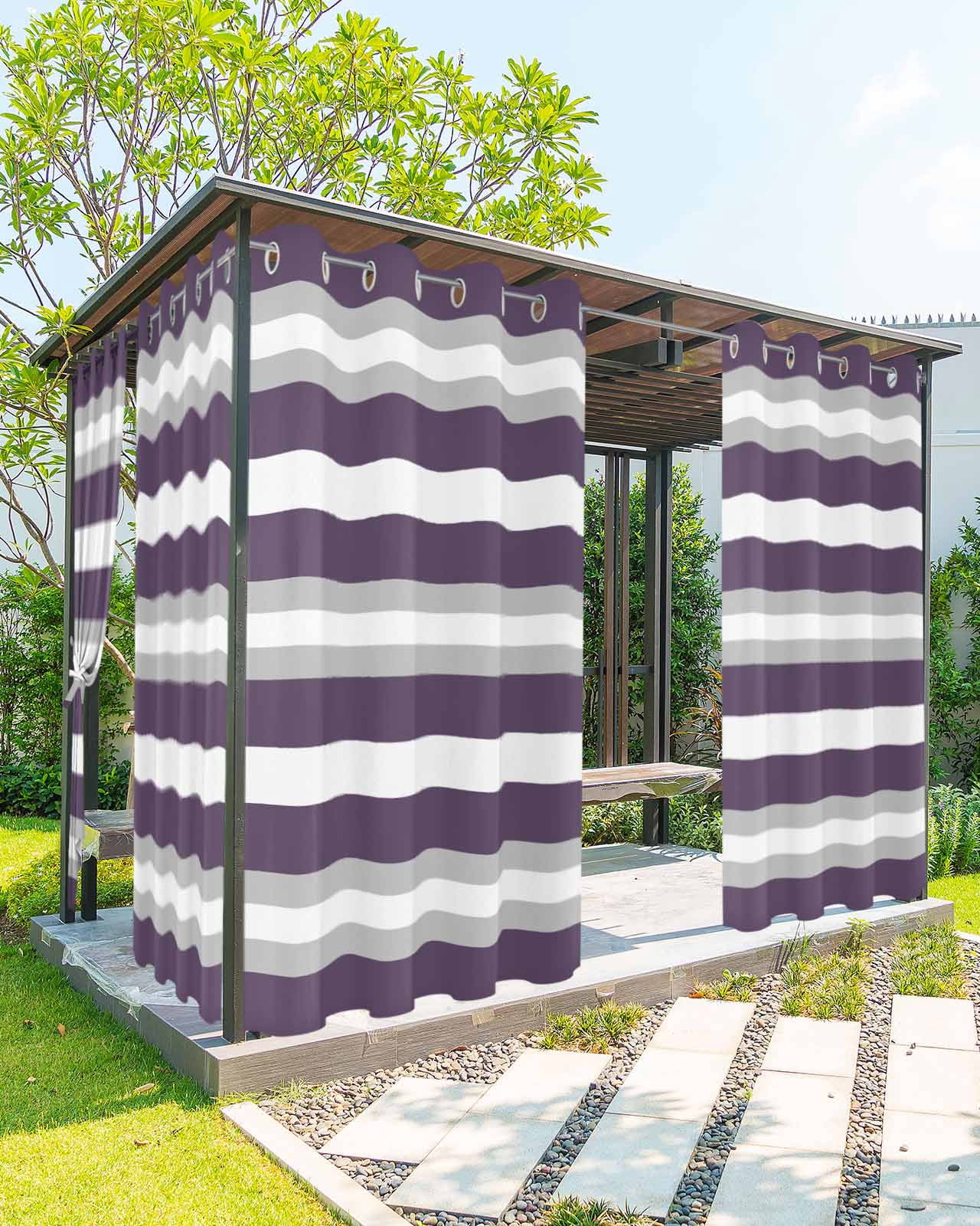 Purple Grey Outdoor Curtains for Patio Waterproof,Minimalist White ...