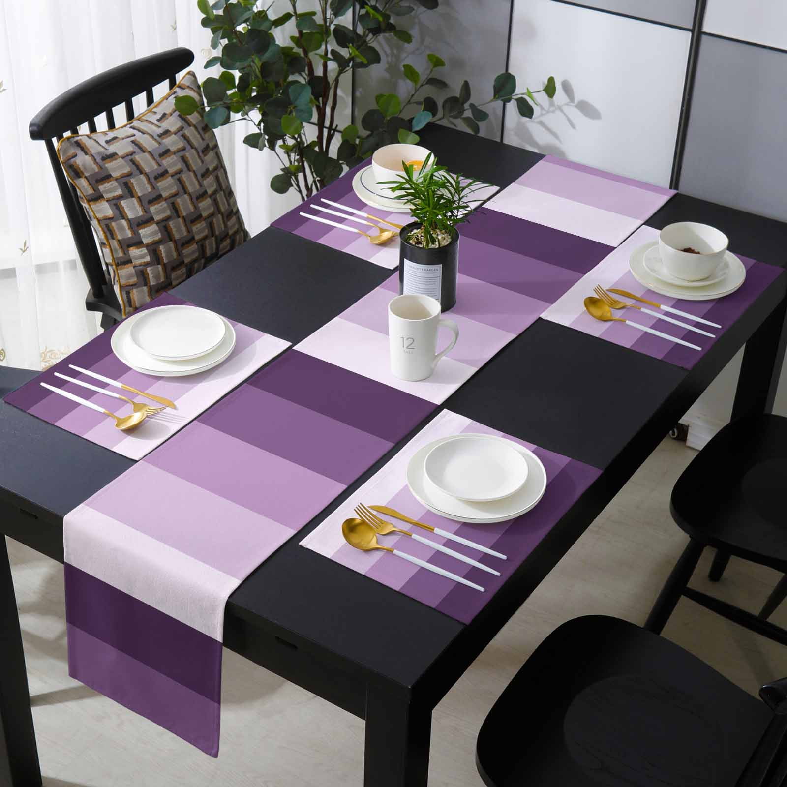 Purple Grey Placemats Set of 6 with 90 Inches Long Table Runners ...