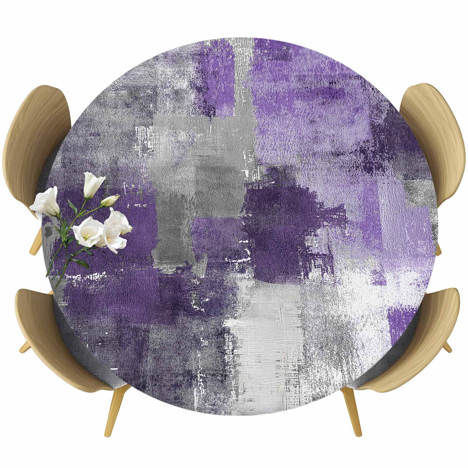 Purple Grey Round Tablecloth 55-60 Inch Round Fitted Table Cloth with ...