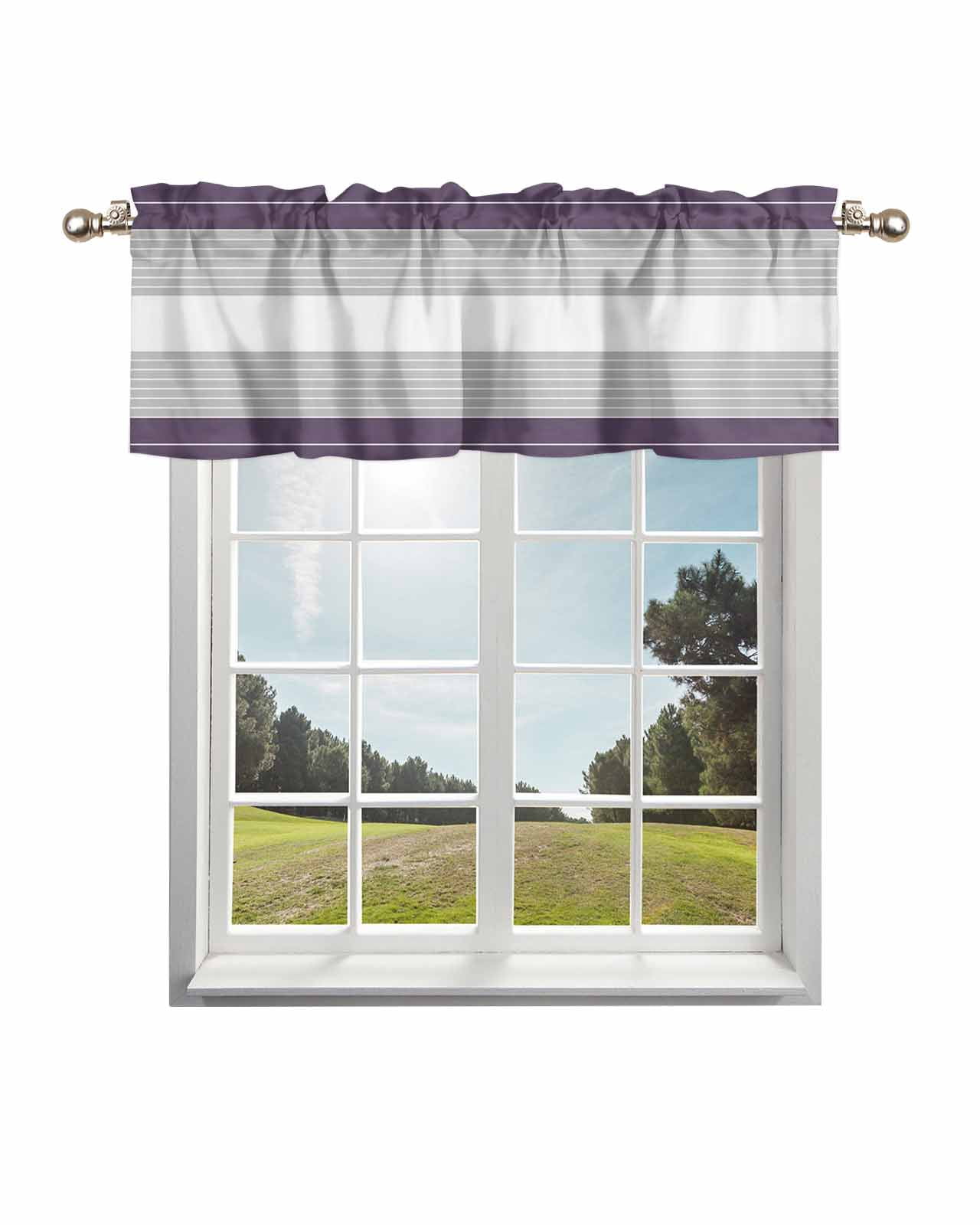 Purple Grey Stripe Curtain Valance for Windows/Living Room/Kitchen ...