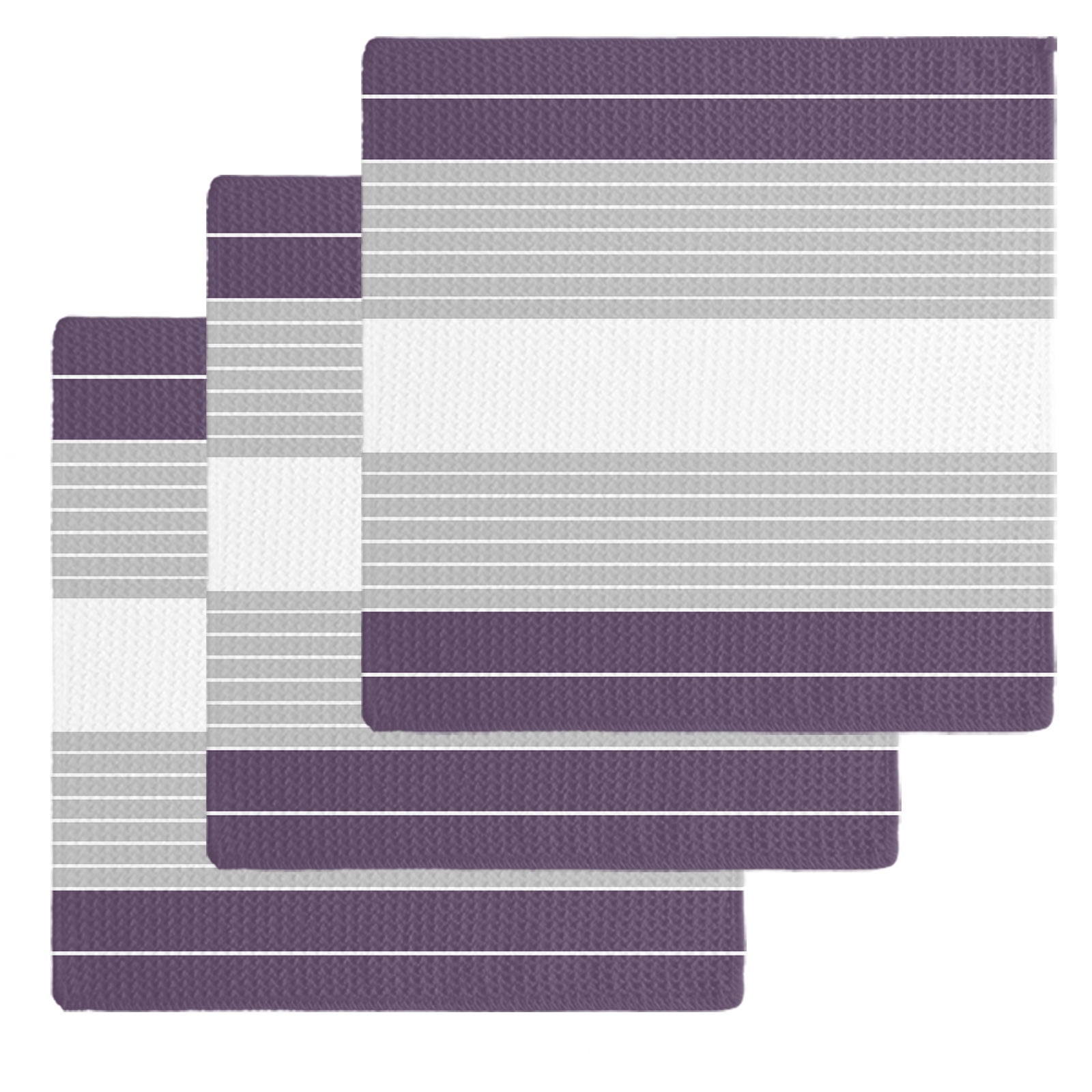 Purple Grey Stripe Kitchen Dish Towels for Drying Dishes Set of 3 ...