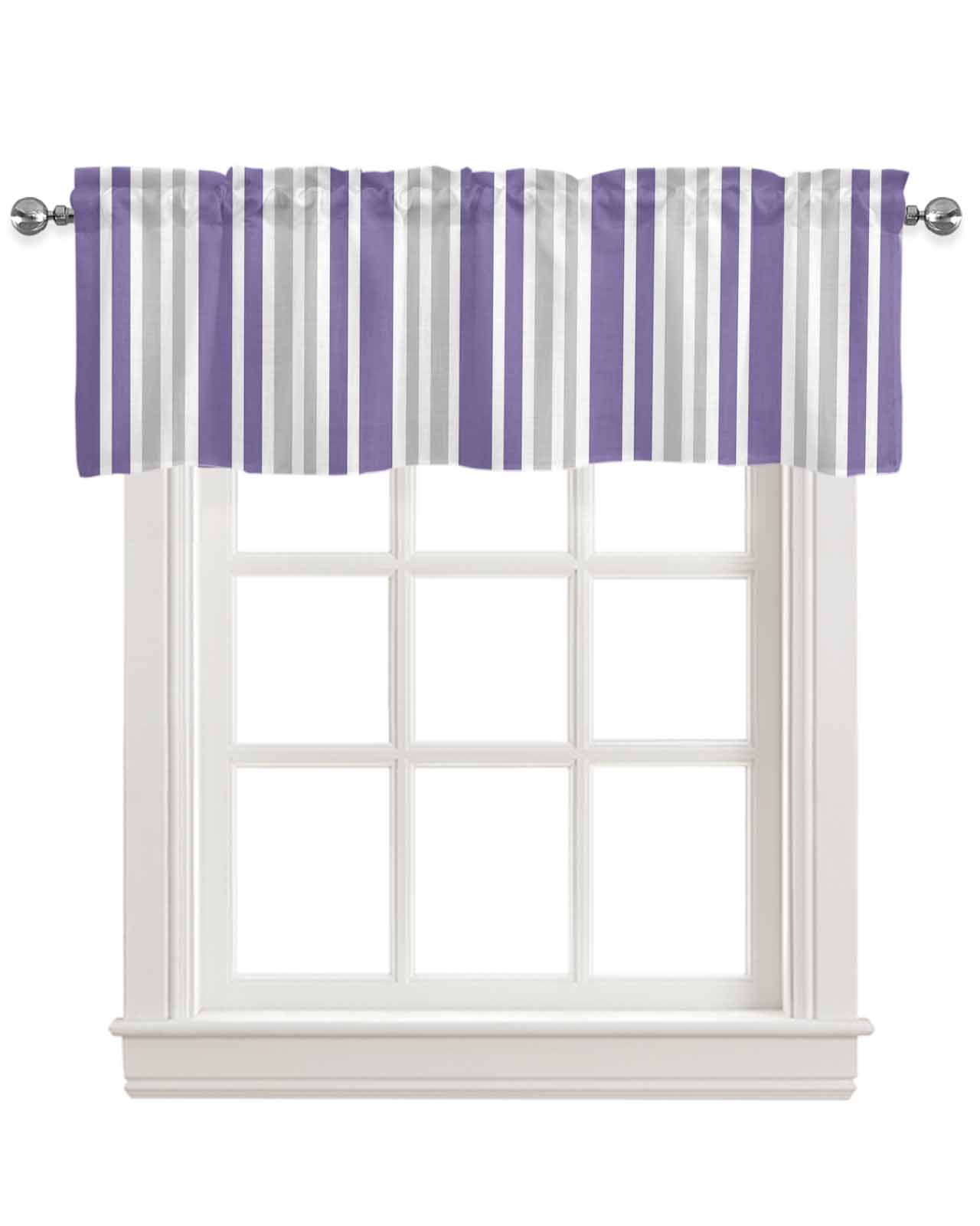 Purple Grey Stripe Kitchen Valances for Windows Farmhouse Linen Window ...