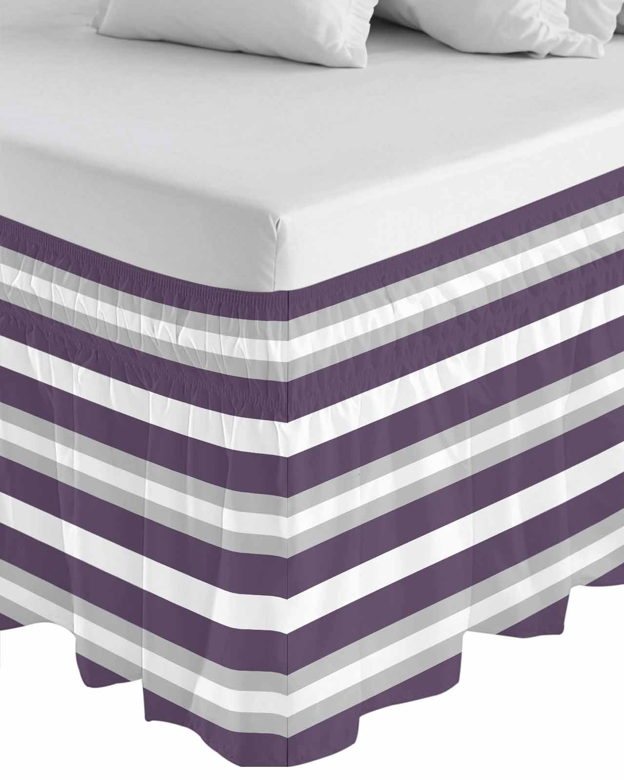 Purple Grey Stripe Wrap Around Bed Skirts for King Bed 16" Drop, Bed ...
