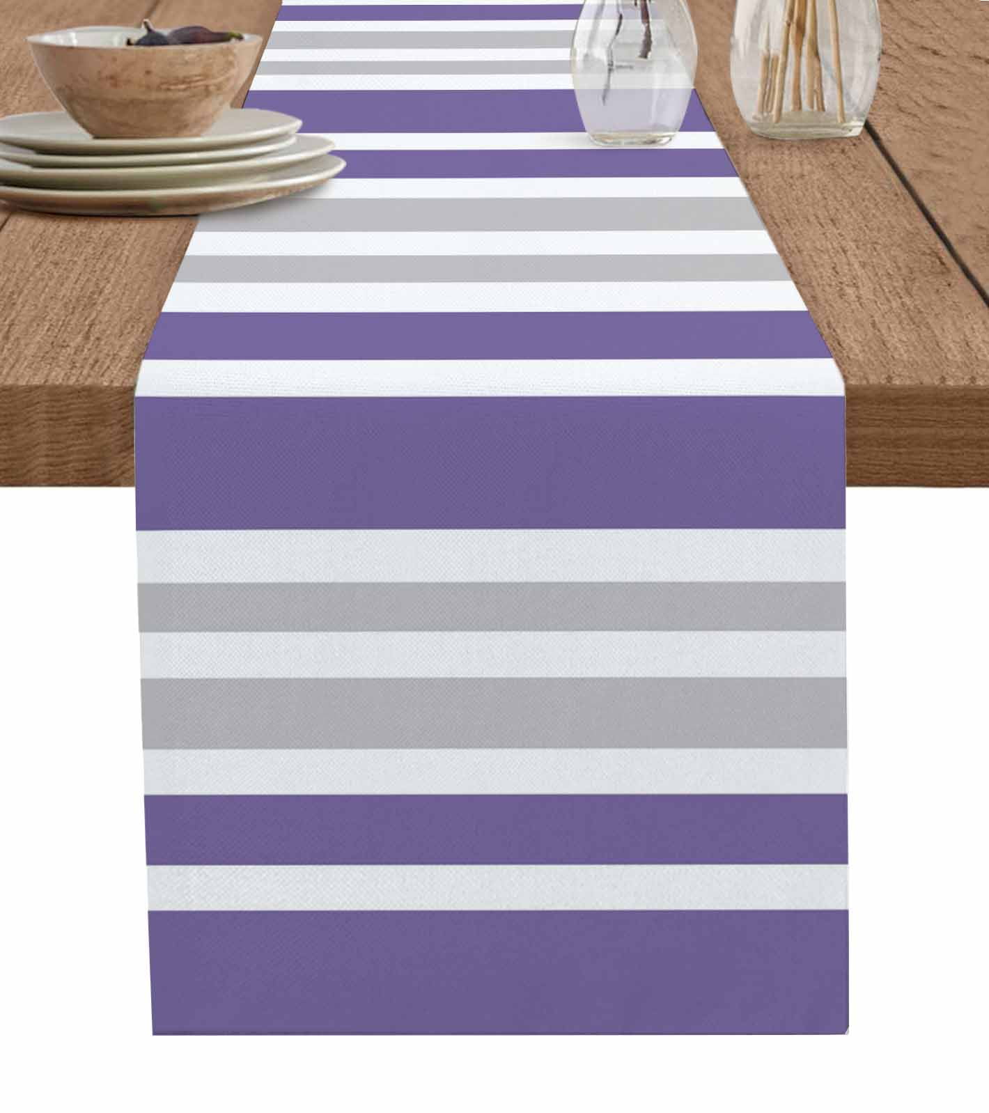 Purple Grey Striped Table Runners 90 Inches Long, Cotton Linen Fabric ...
