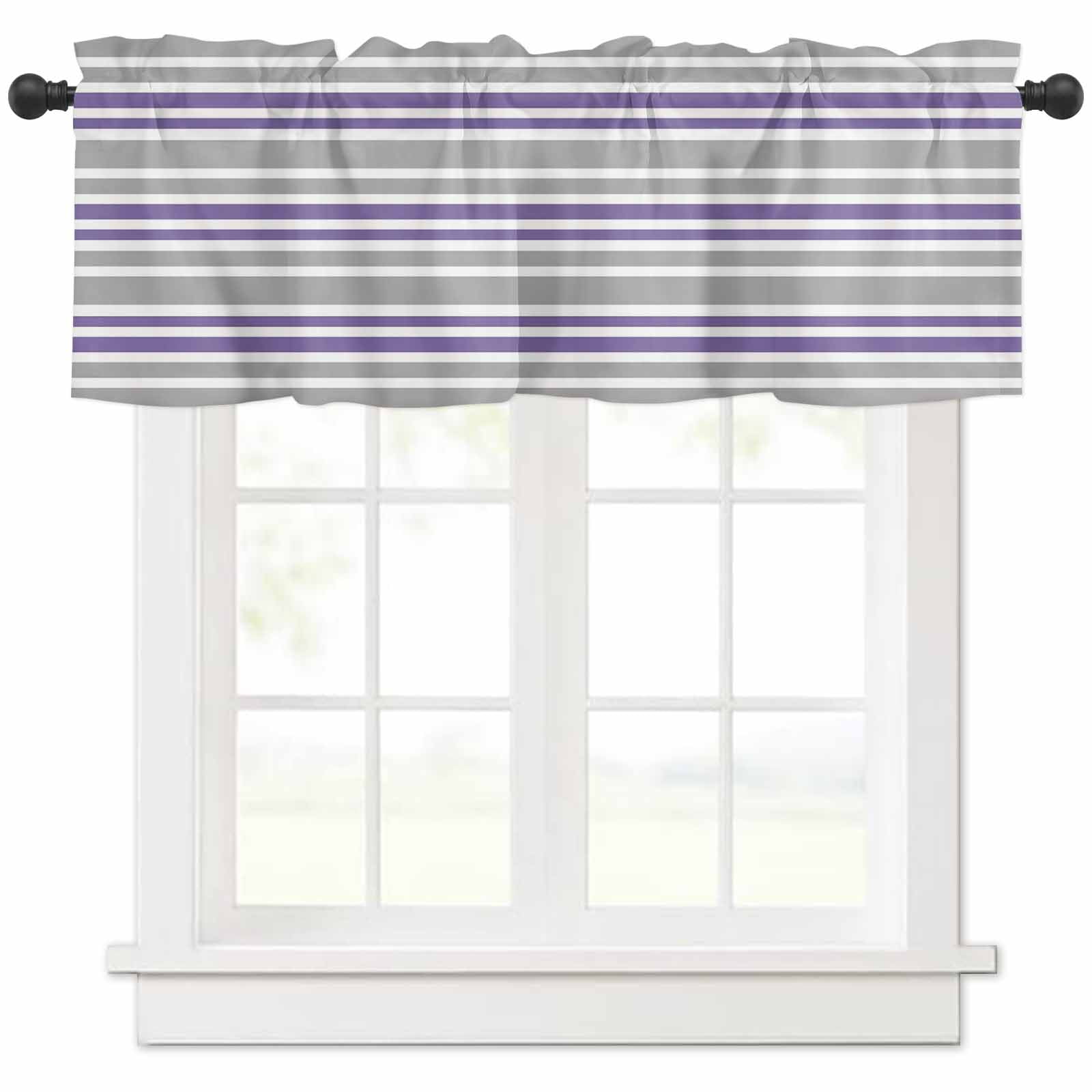 Purple Grey Striped Valances for Windows Farmhouse Kitchen Curtains ...