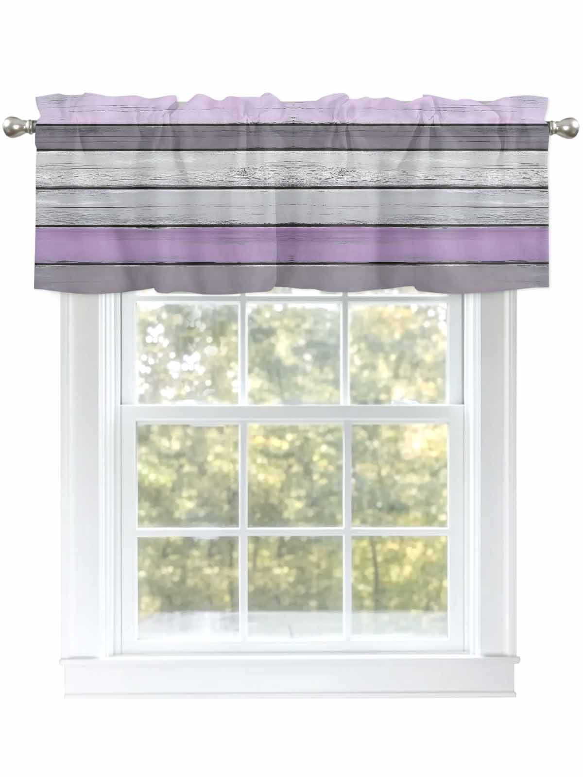 Purple Grey Stripes Curtain Valances for Windows, Vintage Wood Texture ...