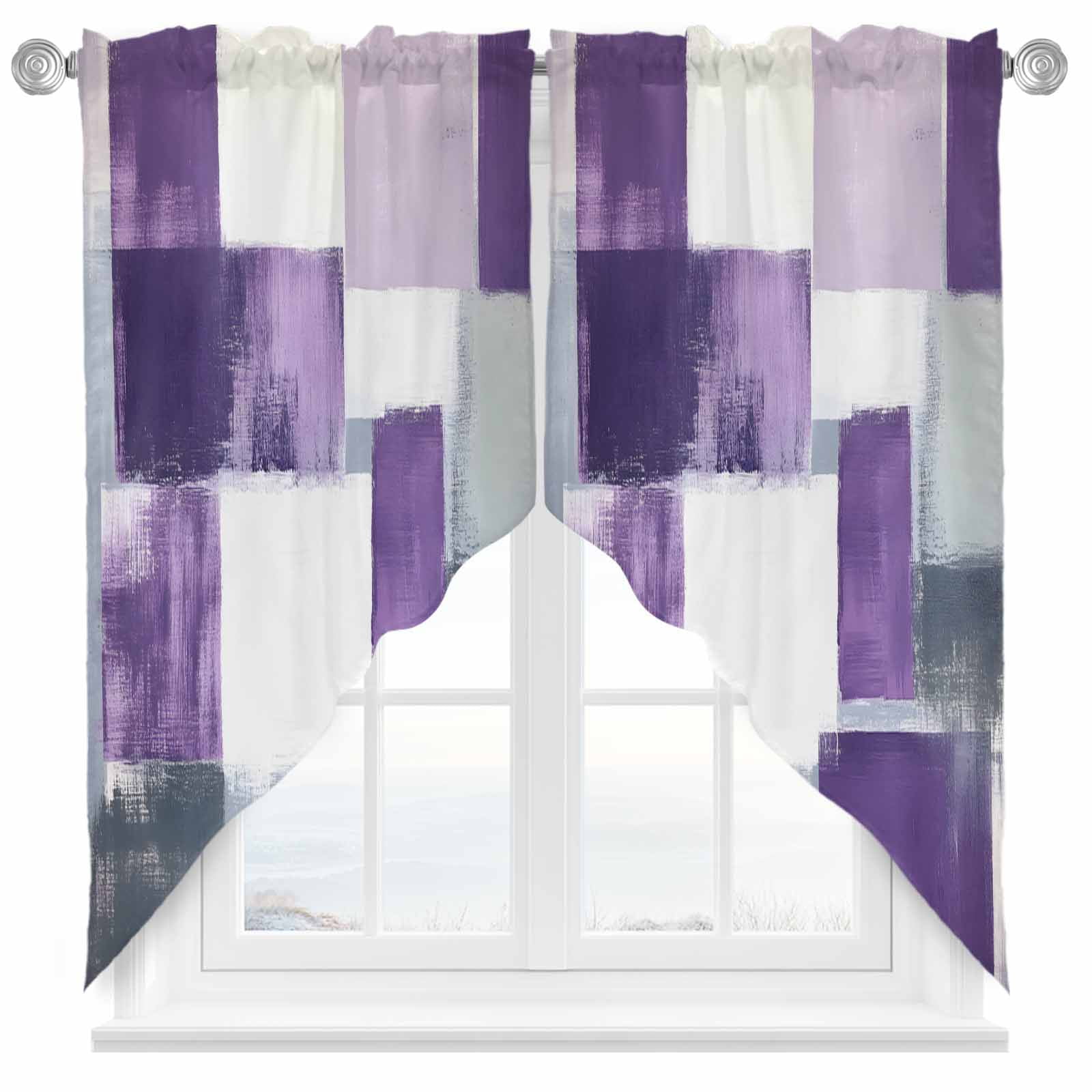 Purple Grey Swag Curtain Valance for Windows, Graffiti Abstract Mottled ...