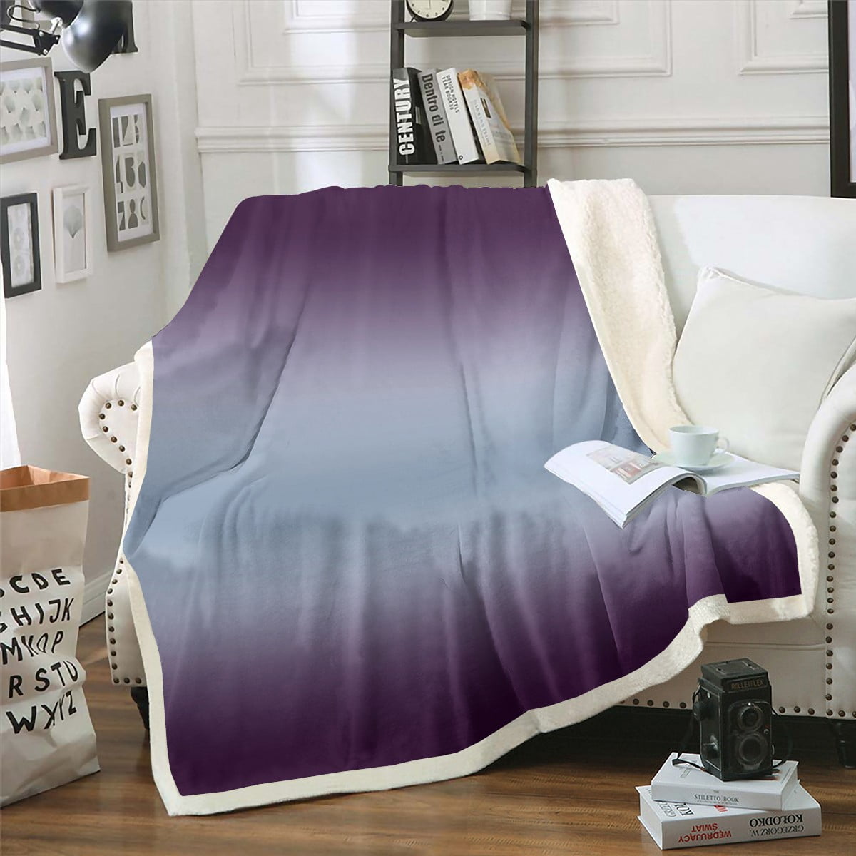 Purple and Grey Throw Blanket Deep Purple Gradient Fuzzy Blanke ...