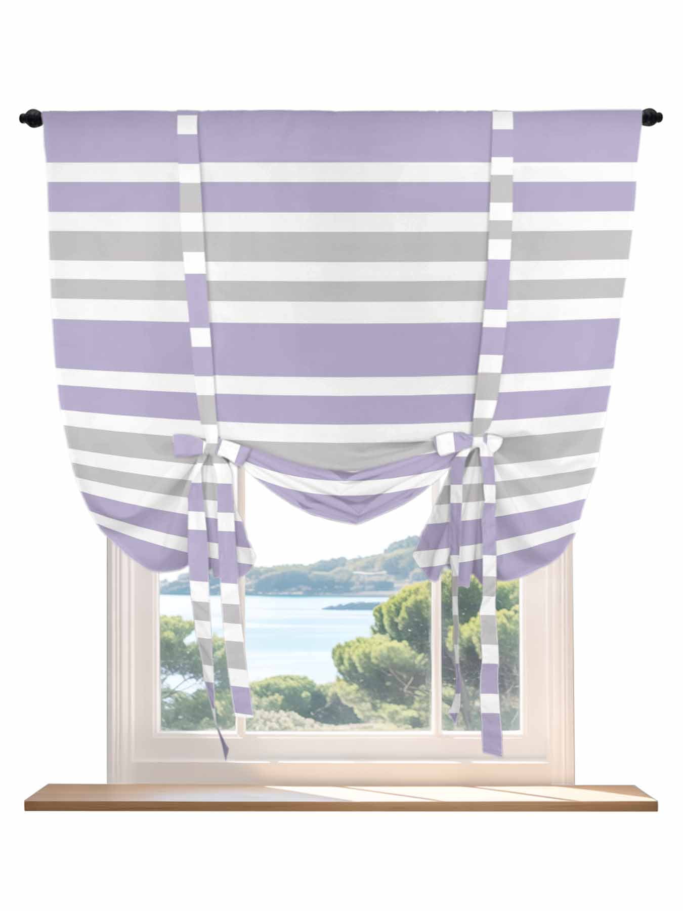 Purple Grey Tie Up Curtains for Kitchen Bedroom Living Room Windows ...
