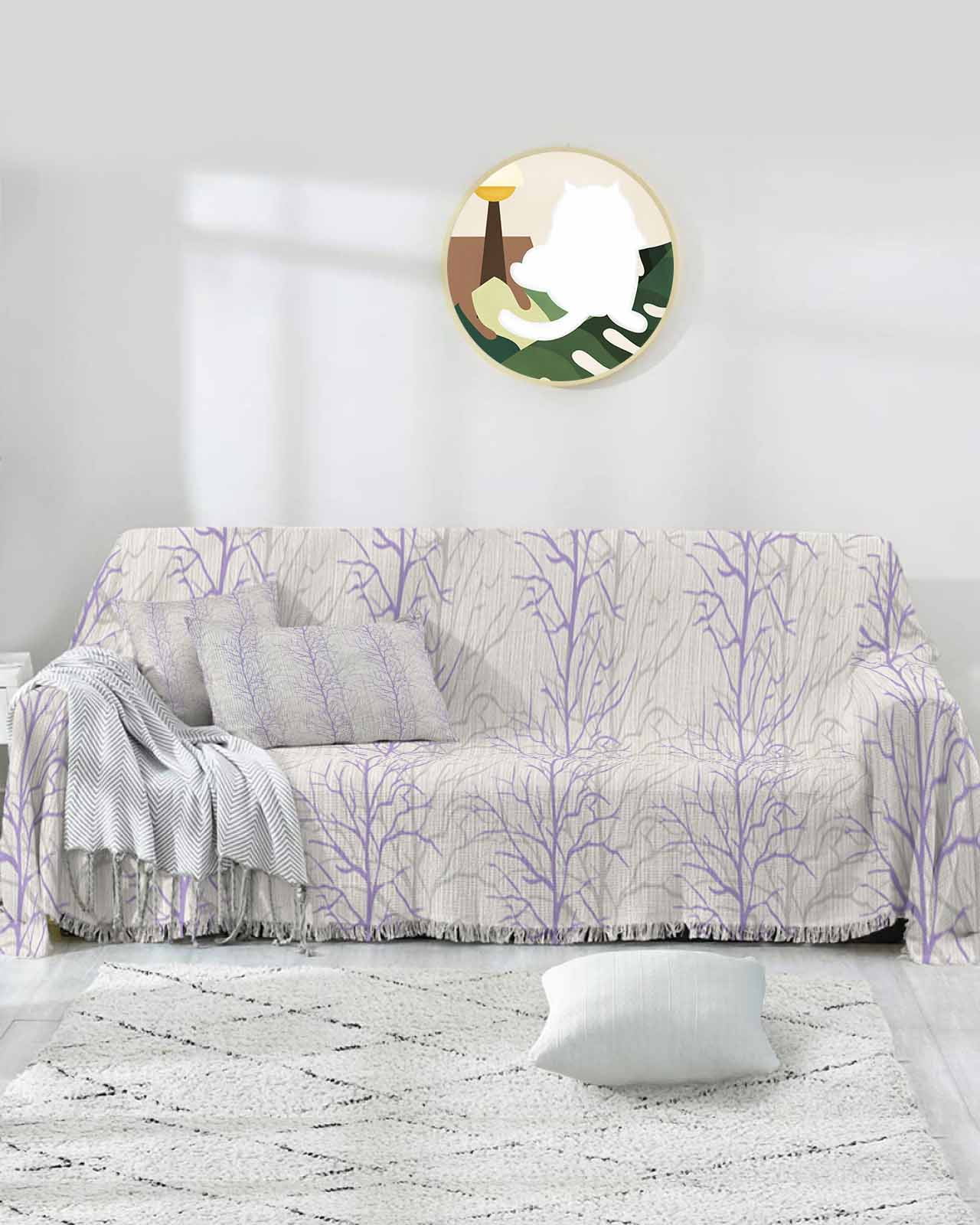 Purple Grey Tree Branch Sofa Couch Covers for 3 Cushion Couch,Washable ...