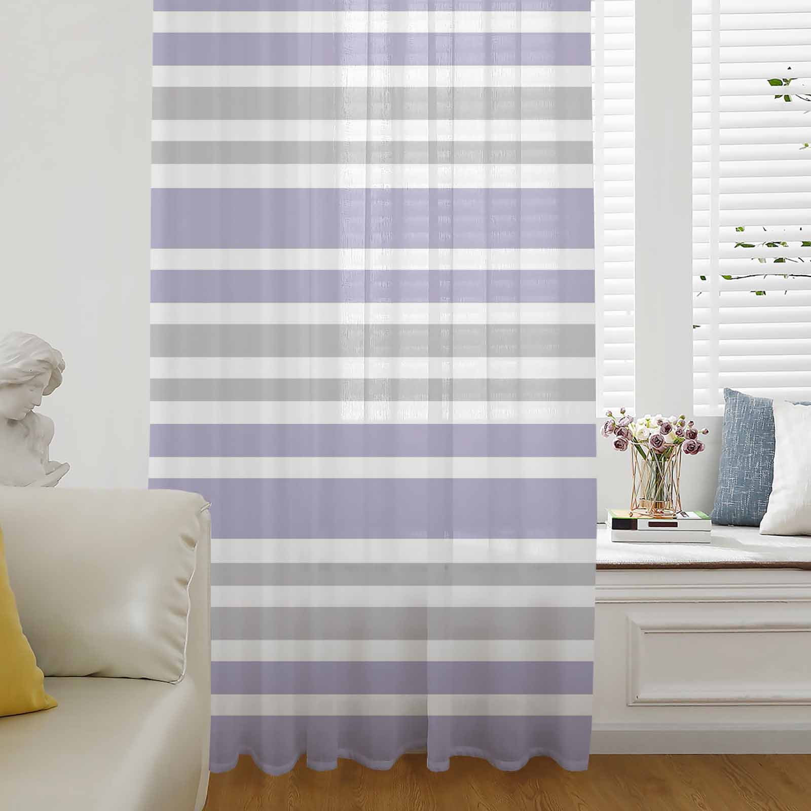 Purple Grey Window Curtain 96 Inches Long, Geometric White Horizontal ...