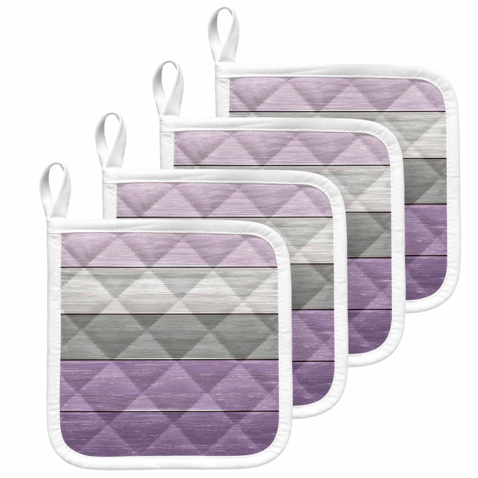 Purple Grey Wood Grain Pot Holders for Kitchen Heatproof Potholder, 4 ...