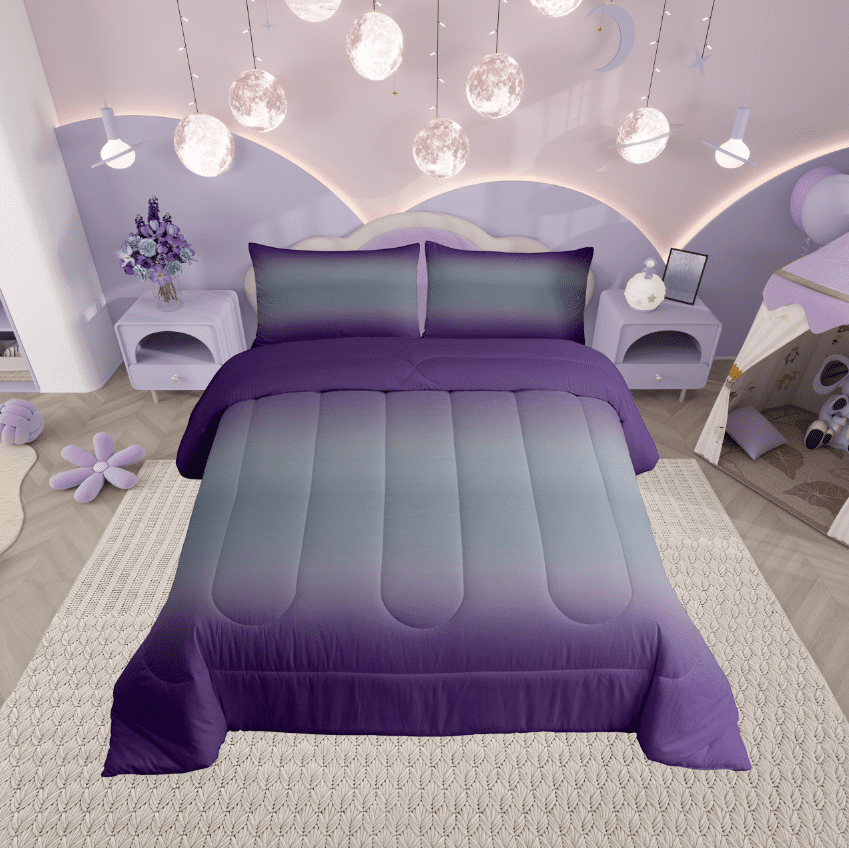 Purple and Greyish Gradient Bedding Colorful Rainbow Comforter Set Full ...