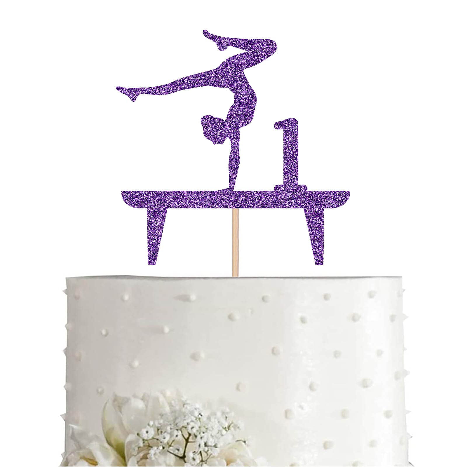 Purple Gymnastic 1 SCH4 Cake Topper, Girl Rose Gold Glitter Gymnast 1st ...