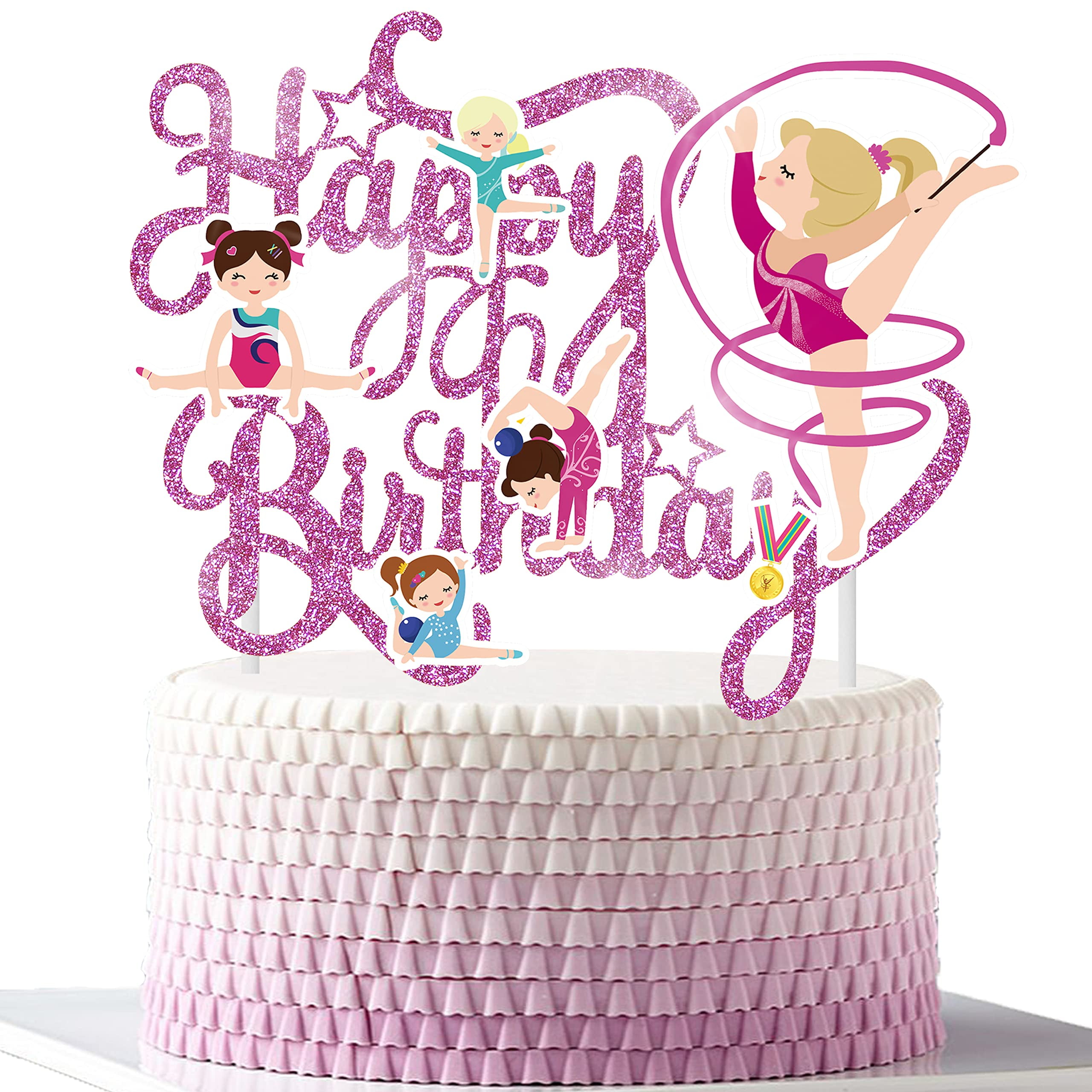 Purple Gymnastics Cake Topper Happy Birthday AIS1 Sign Cake Decoration ...
