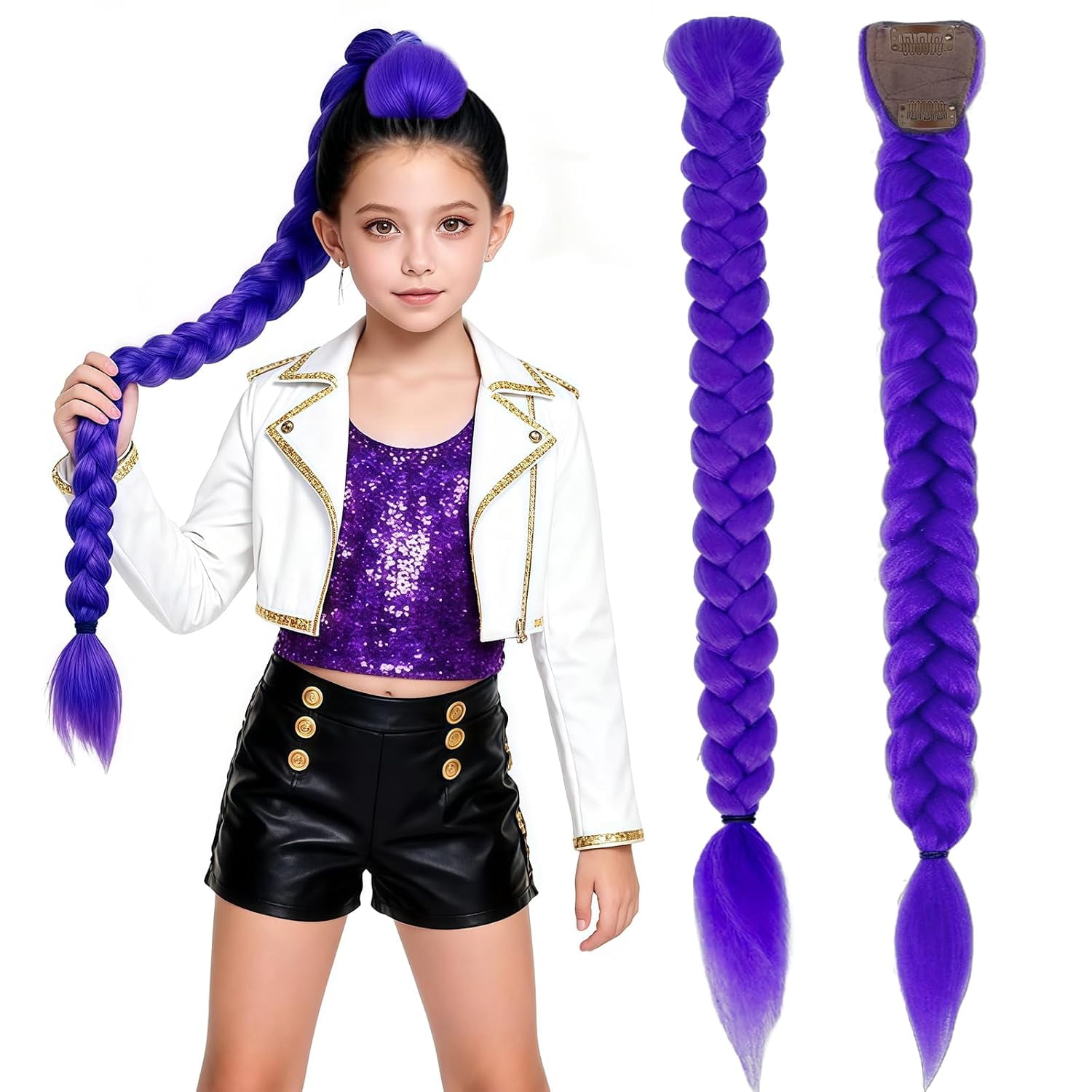 Purple Hair Braid Extensions 28 Inch Pre Stretched Braids Clip in ...