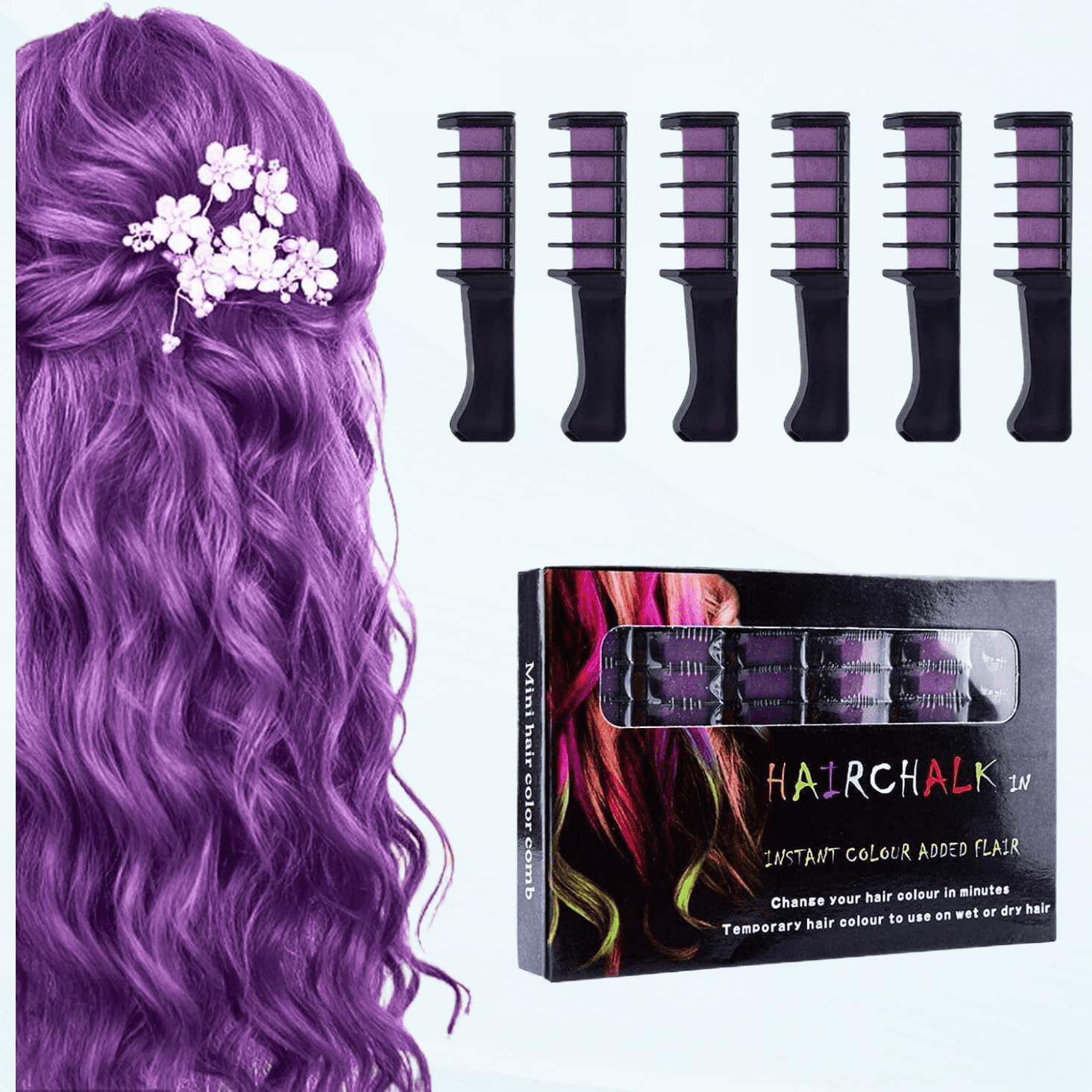 Purple Hair Chalk Comb for Girls Kids, Temporary Washable Vibrant Hair ...