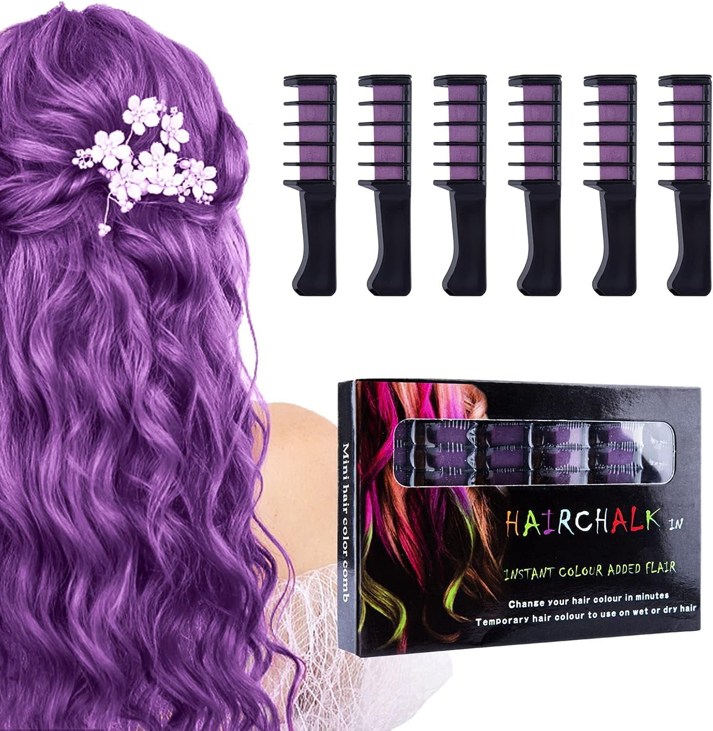 Purple Hair Chalk Comb for Girls Kids, Temporary Washable Vibrant Hair ...
