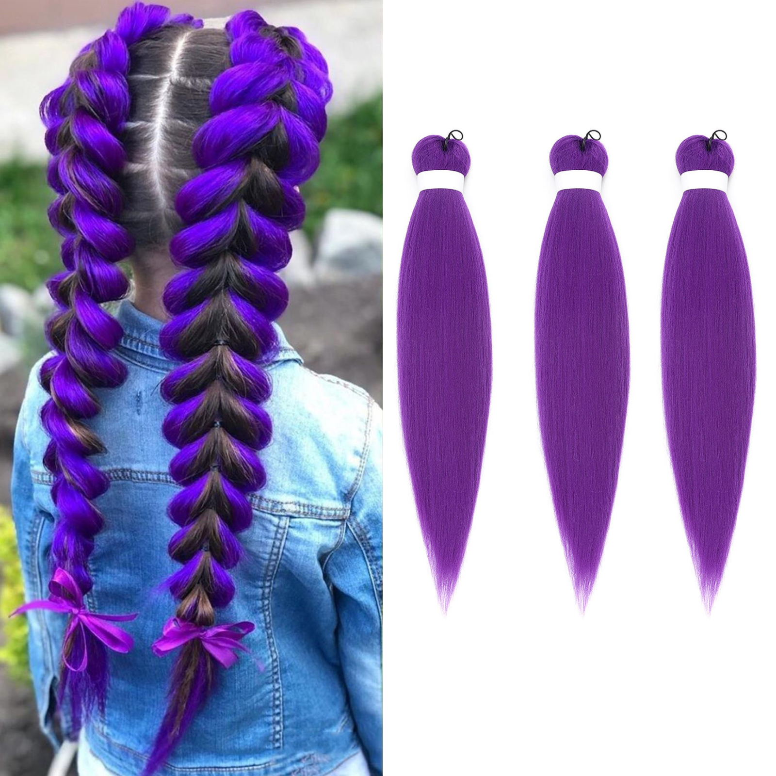 Purple Hair Extensions, 26 Inch 3 Packs Braiding Hair Pre Stretched ...
