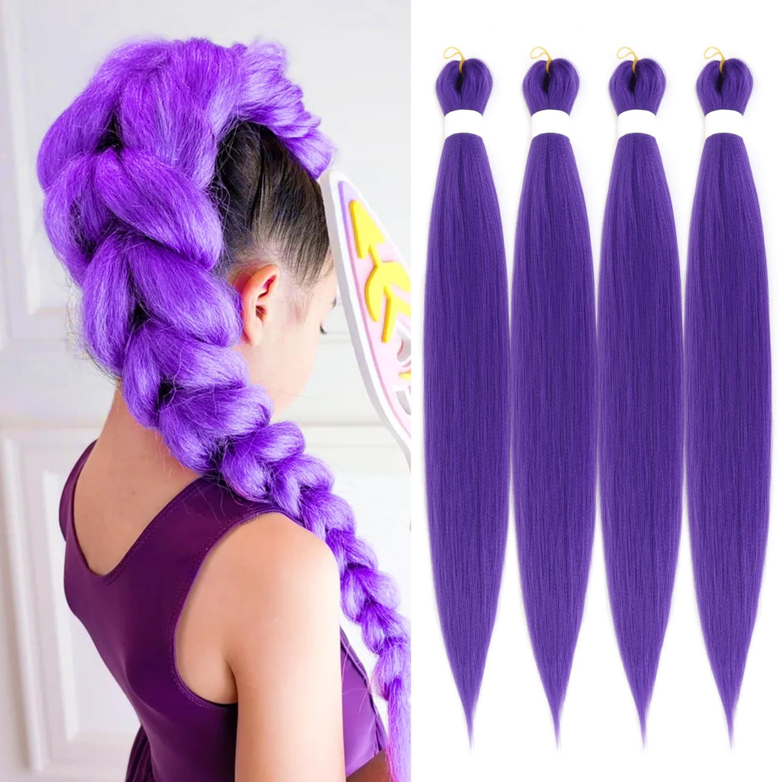 Purple Hair Extensions for Braids - 26 Inch Pre-Stretched Synthetic ...