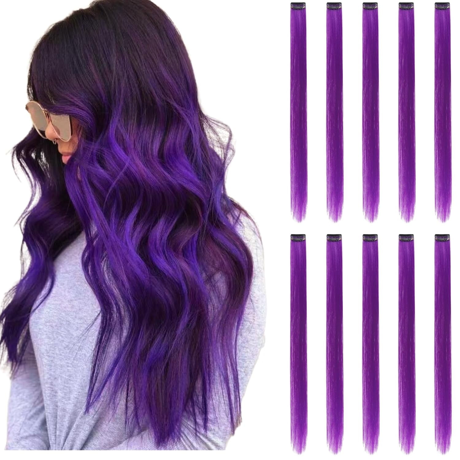 Purple Hair Extensions Clip in, 22 Inch 10 Pieces Long Straight Colored ...