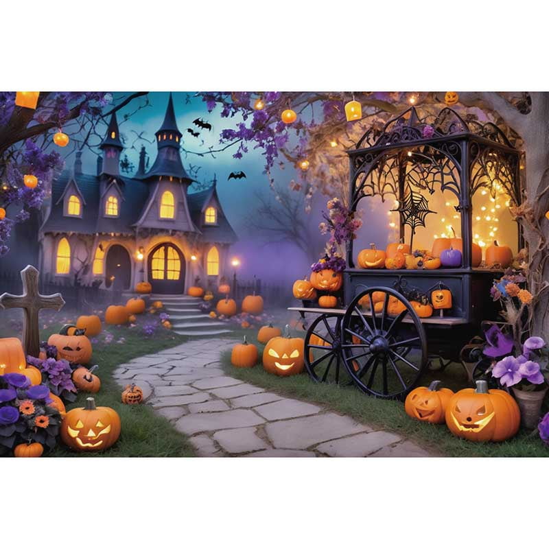 Purple Hallowe Childr Enchanted Gard Party Backdrop Candy Cart Castle ...