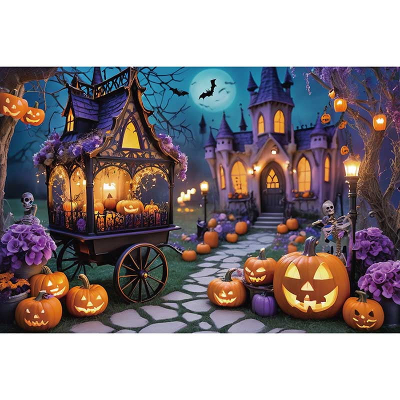 Purple Hallowe Childr Enchanted Gard Party Backdrop Candy Cart Castle ...